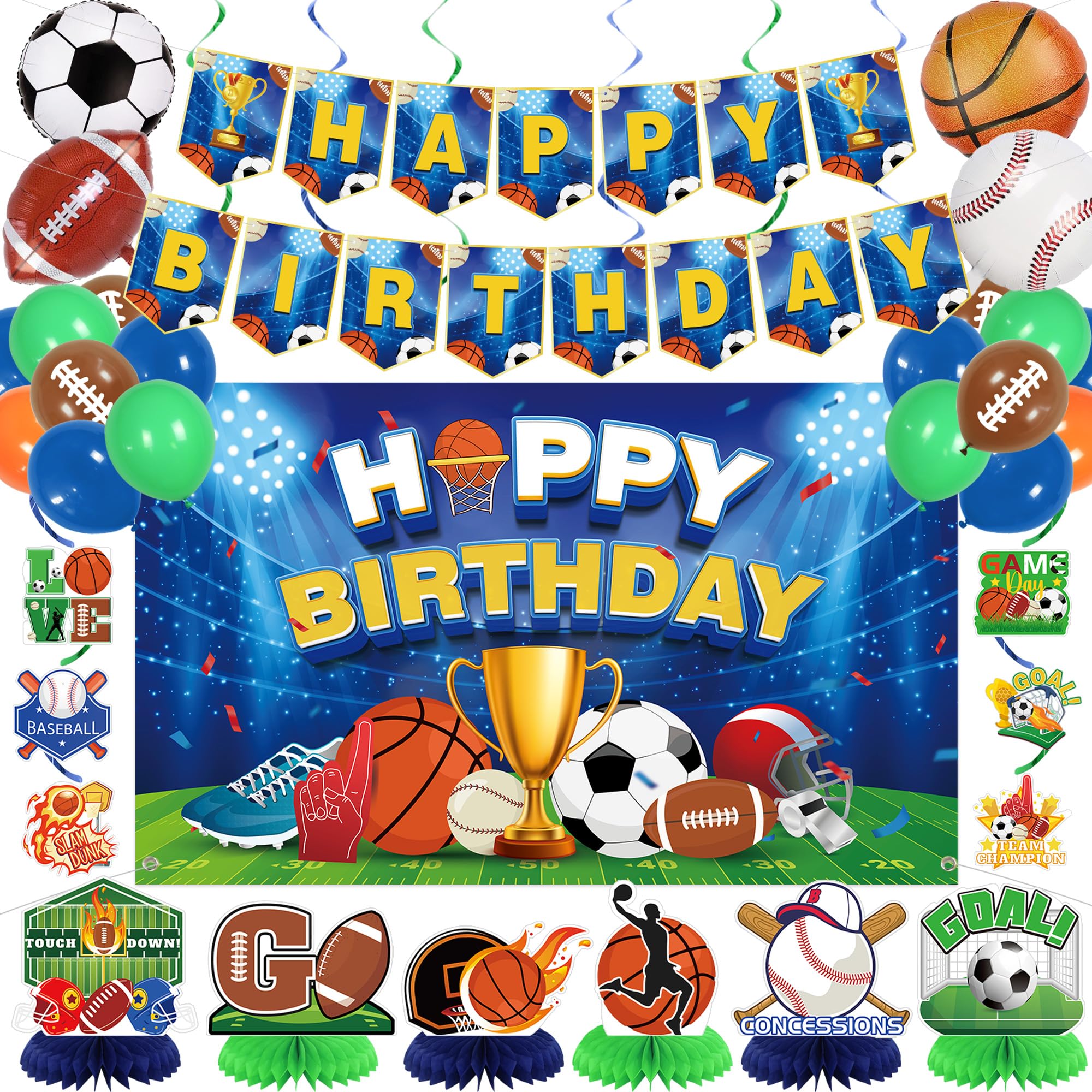 Amazon.com: Vlipoeasn Sports Birthday Party Decorations, 40Pcs Sports ...