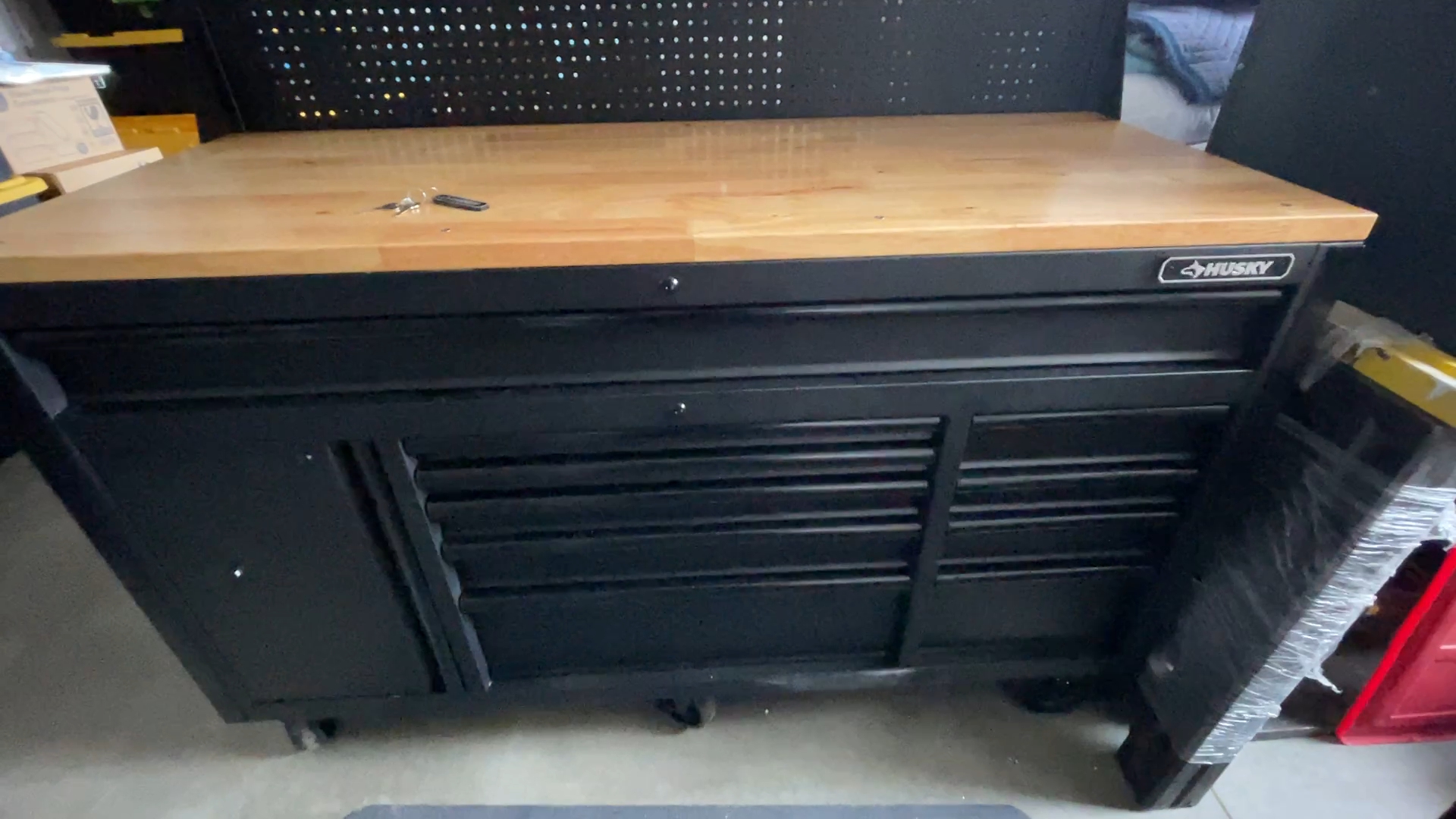 Watch Husky 61 in. W 23 in. D 10-Drawer 1-Door Mobile Workbench on ...