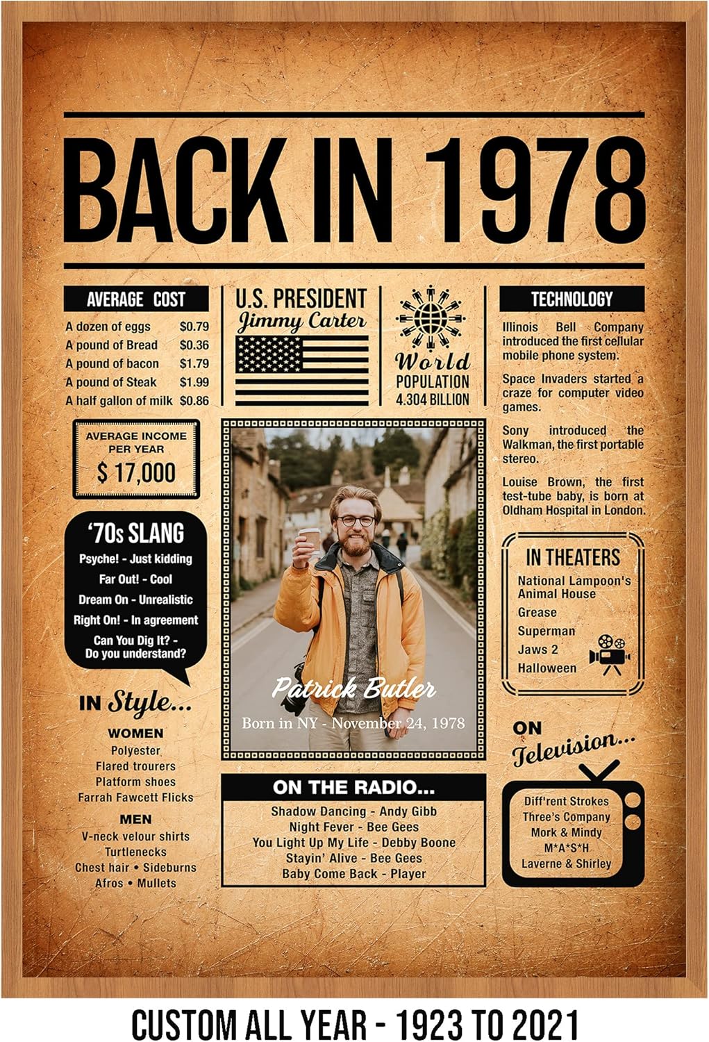 Amazon.com: Back in 1978 Poster Sign, Personalized Birthday Gifts Idea ...