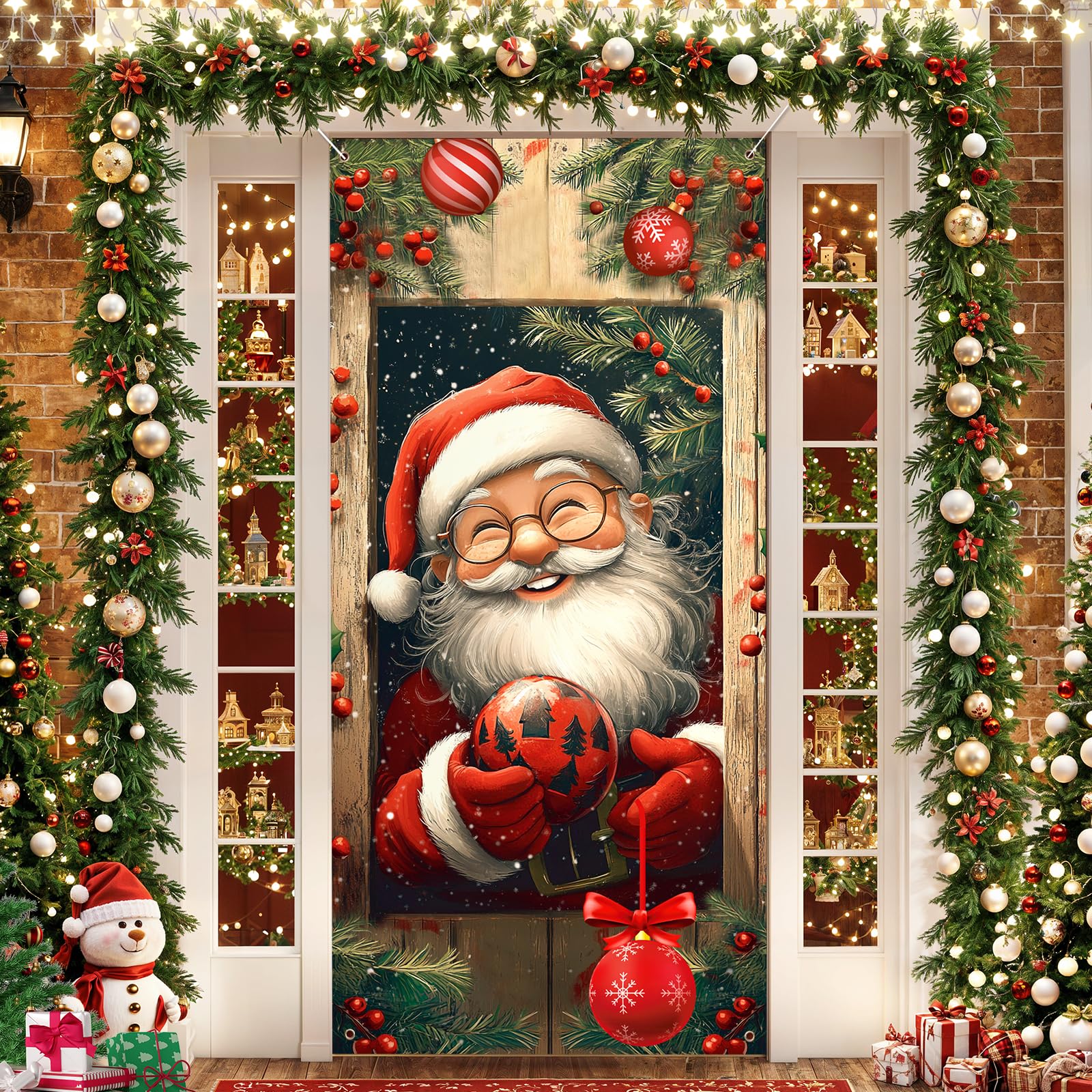 Amazon.com: Christmas Door Cover Santa Claus Door Cover Christmas Front ...