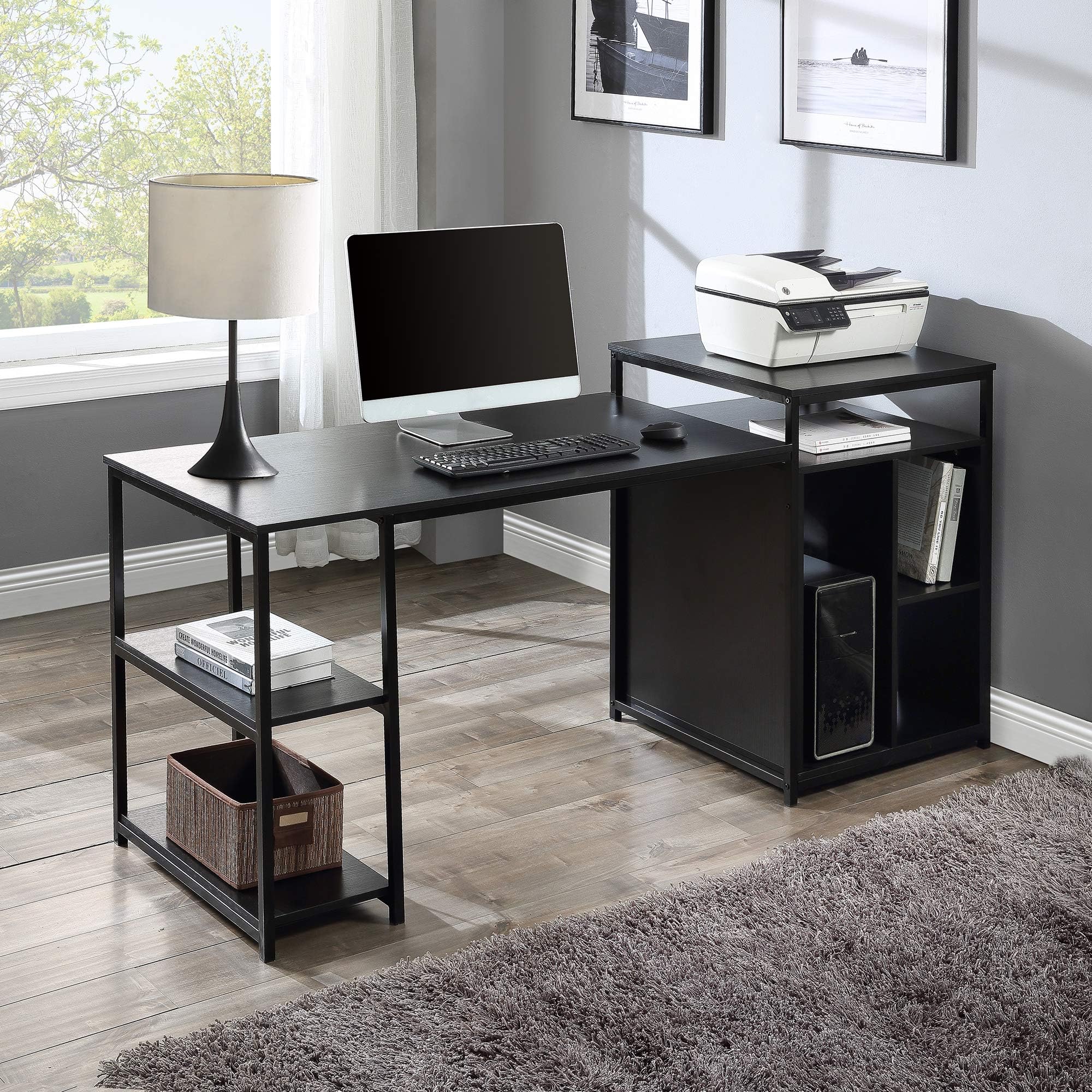 Amazon.com: Merax, Black Computer Desk with Shelves and Organizers ...