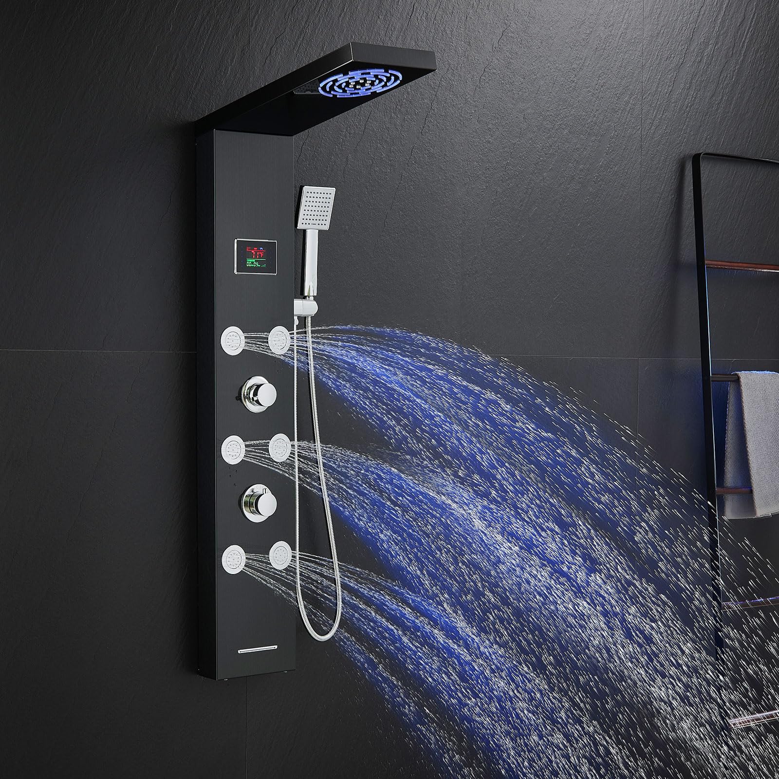 TSIBOMU LED Rainfall Shower Tower System, Stainless Steel Hydroelectric ...