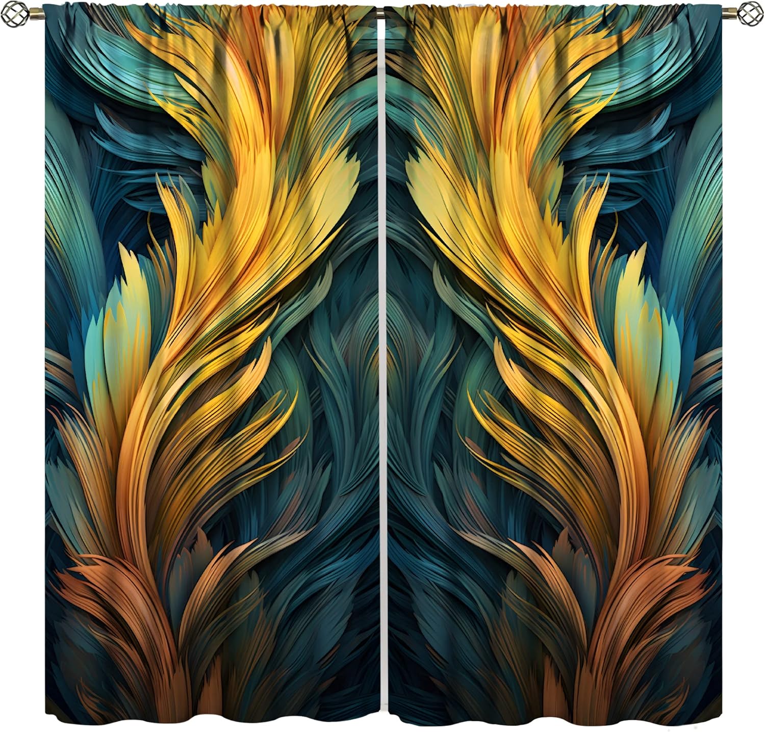 Amazon.com: Feather Curtains, Peacock Feather Curtains, Yellow Green ...