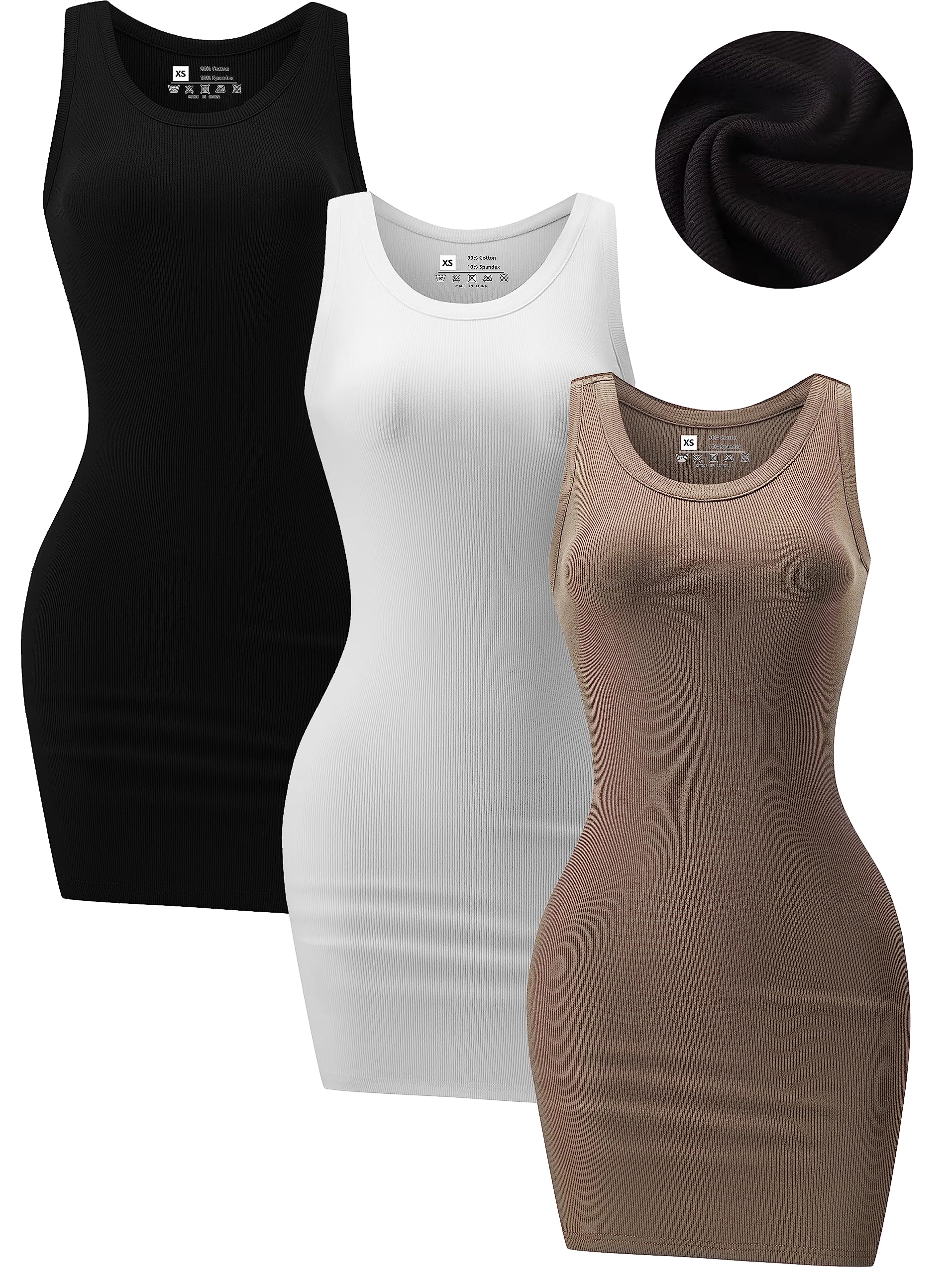 Chongbaijia 3 Piece Womens Summer Ribbed Tank Dress Scoop Neck ...