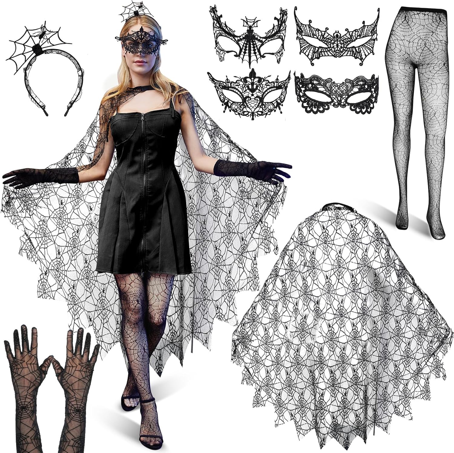 Amazon.com: Toulite 8 Pcs Halloween Women's Spider Web Costume Dress up ...