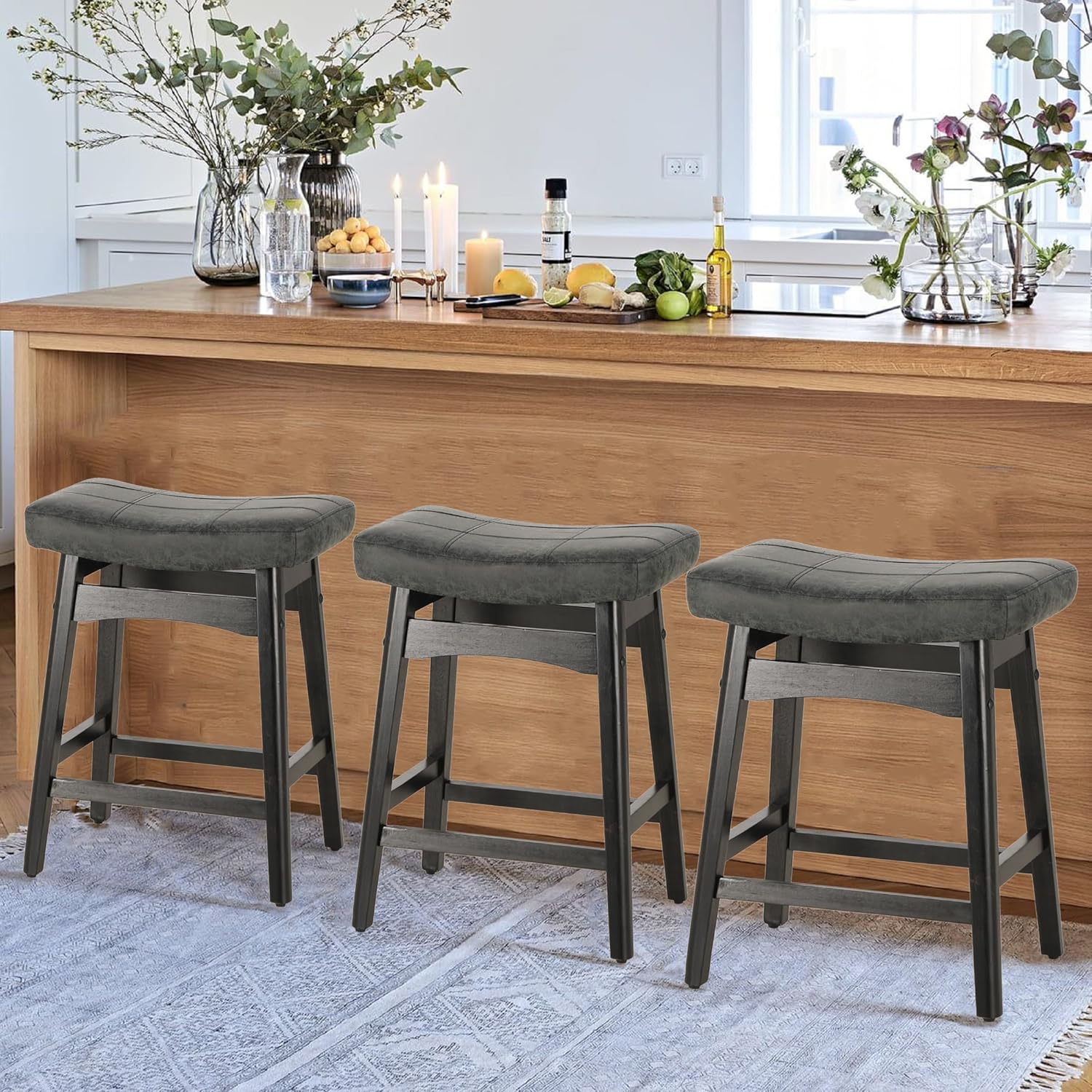 Amazon.com: PHI VILLA Counter Height Bar Stools Set of 3 - Farmhouse ...