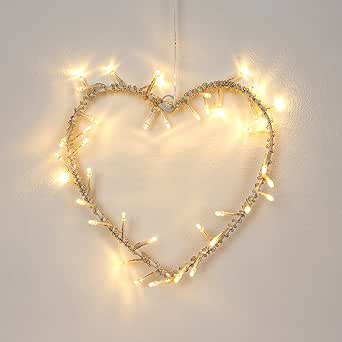Decorative Warm White LED Battery Operated Metal Heart Wall Light ...