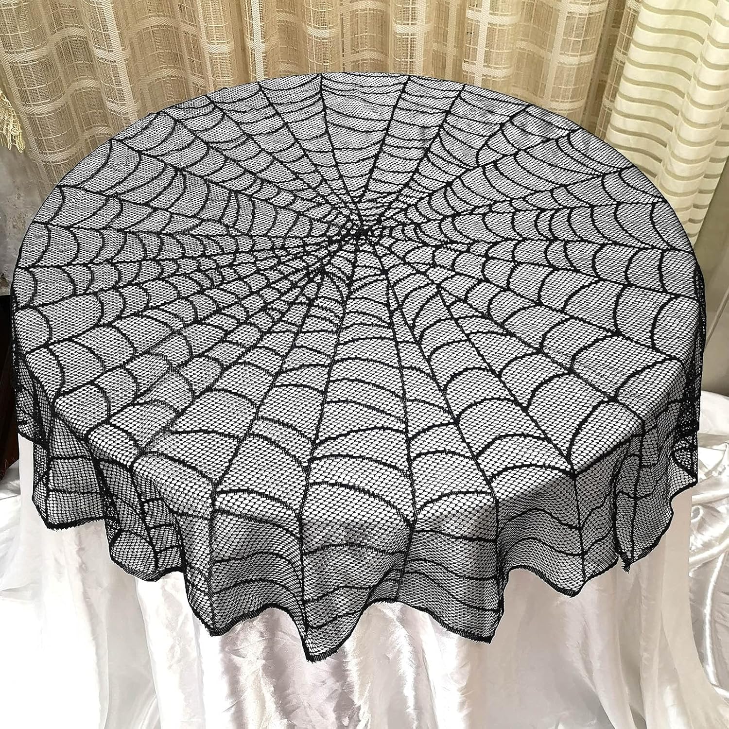Amazon.com: 50in Round Gothic Scary Spiders Lace Tablecloth, Spooky ...