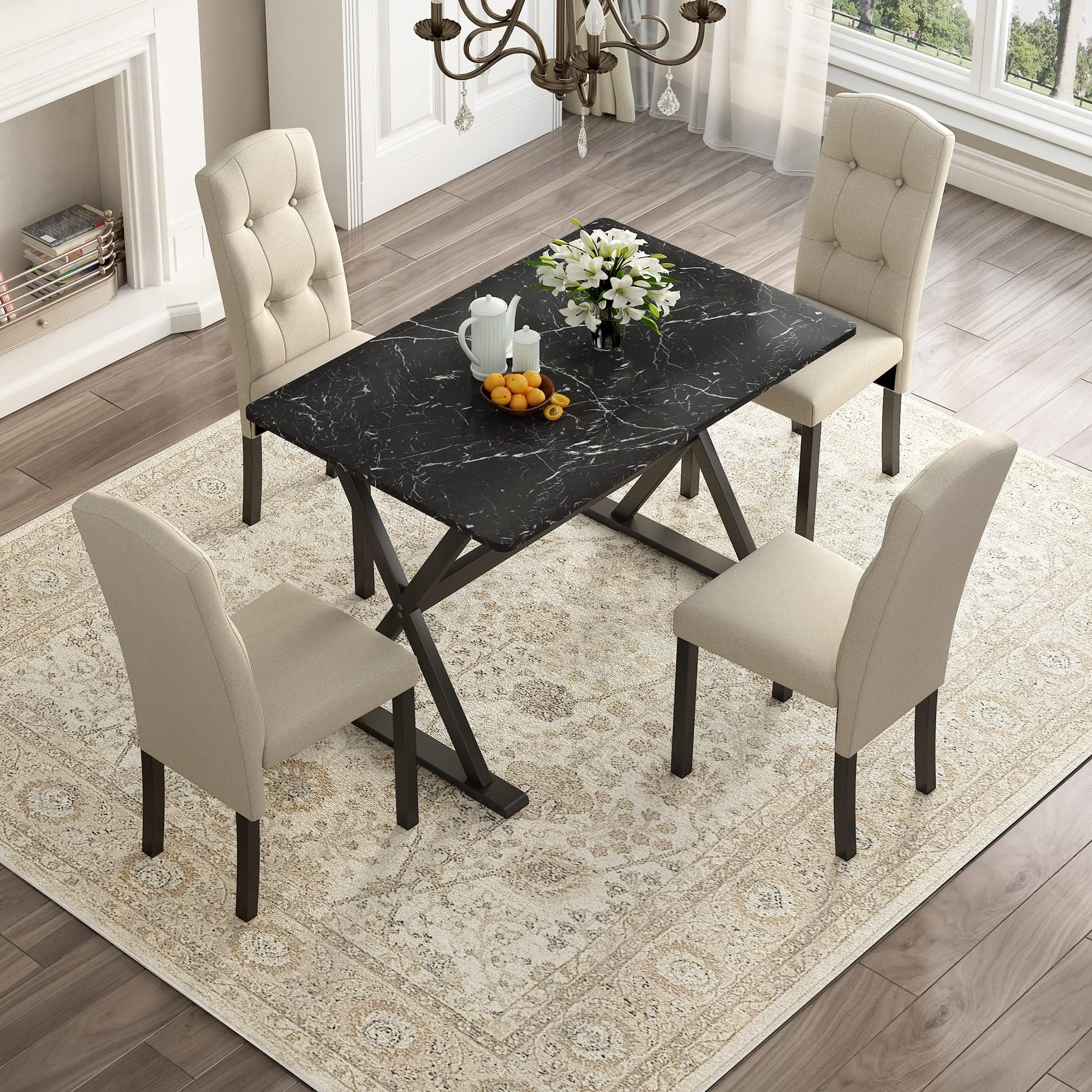 Amazon.com - 5 Piece Dining Table Set for 4, Faux Marble Kitchen ...