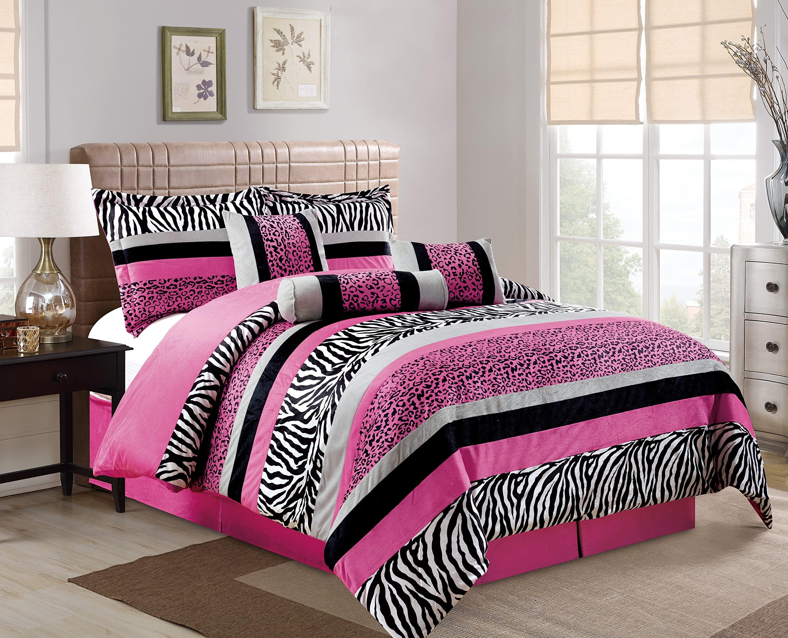 Amazon.com: Grand Linen 7 Piece Oversize HOT Pink Black White Zebra ...