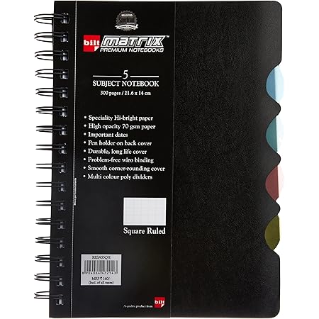 BILT Matrix Premium 5 Subject Notebook-A5, Square Ruled : Amazon.in ...