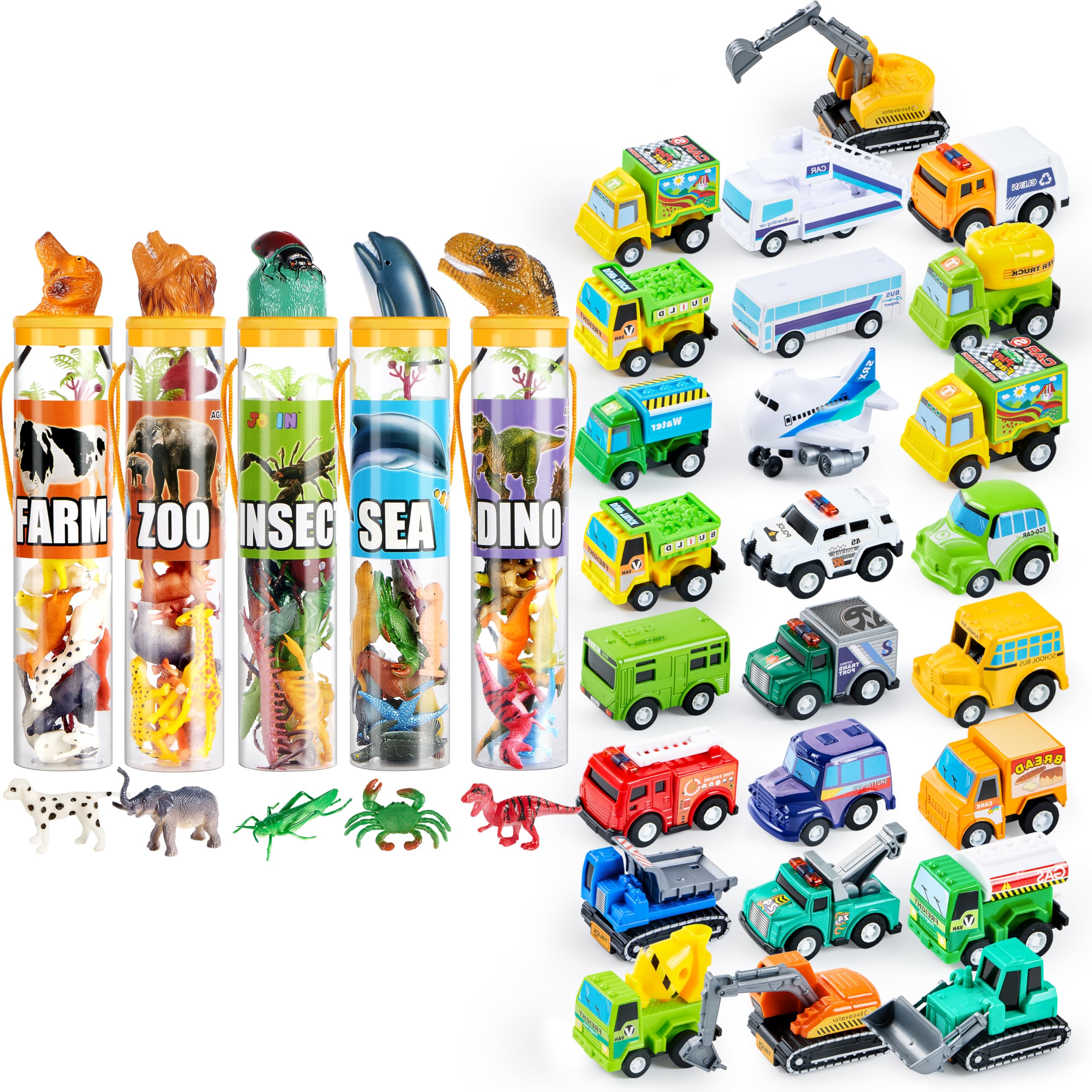Amazon.com: JOYIN 25 Pieces Pull Back Cars Toy Vehicles Set and 69Pcs ...