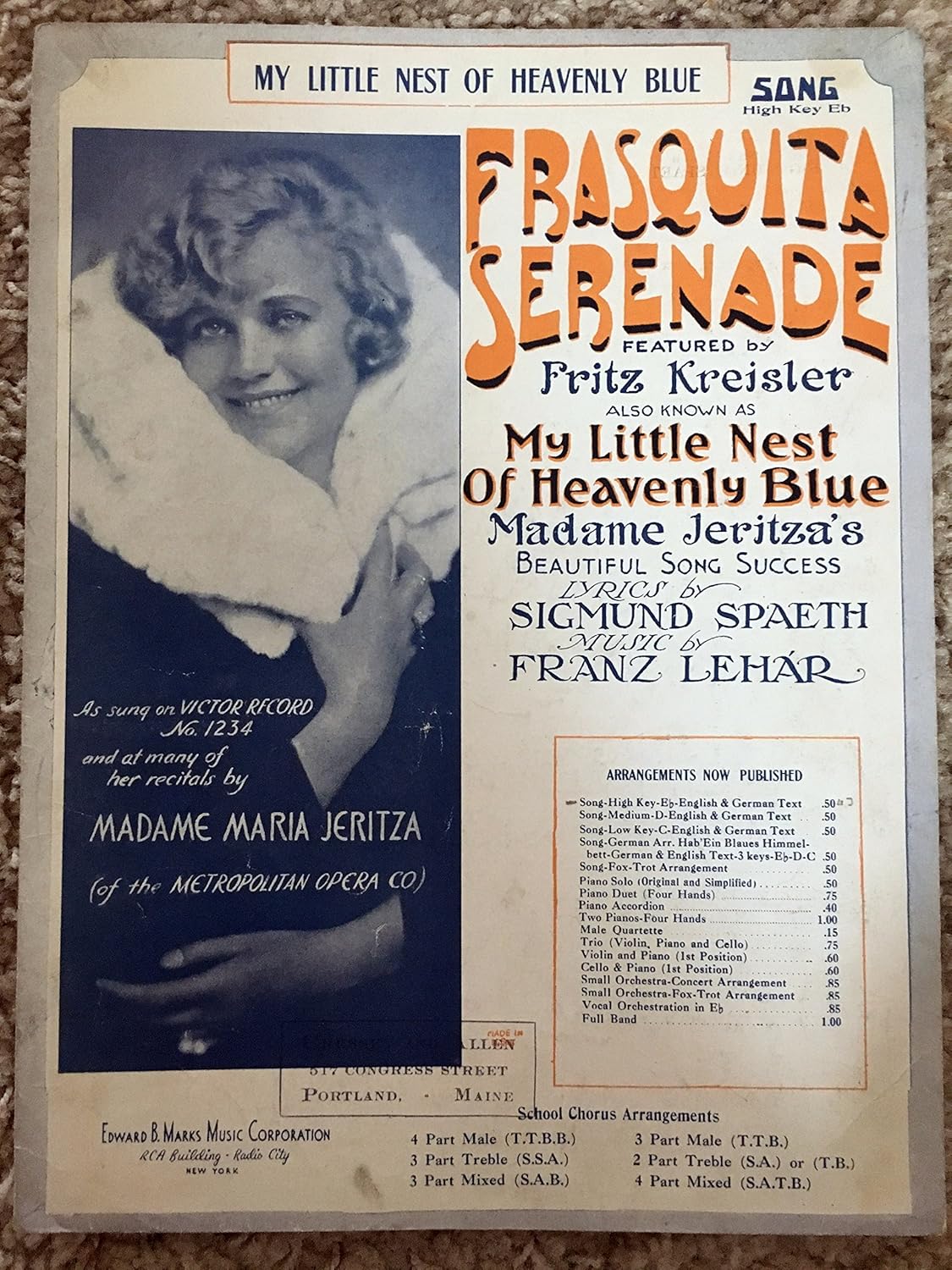 Amazon.com: MY LITTLE NEST OF HEAVENLY BLUE (Franz Lehar SHEET MUSIC ...