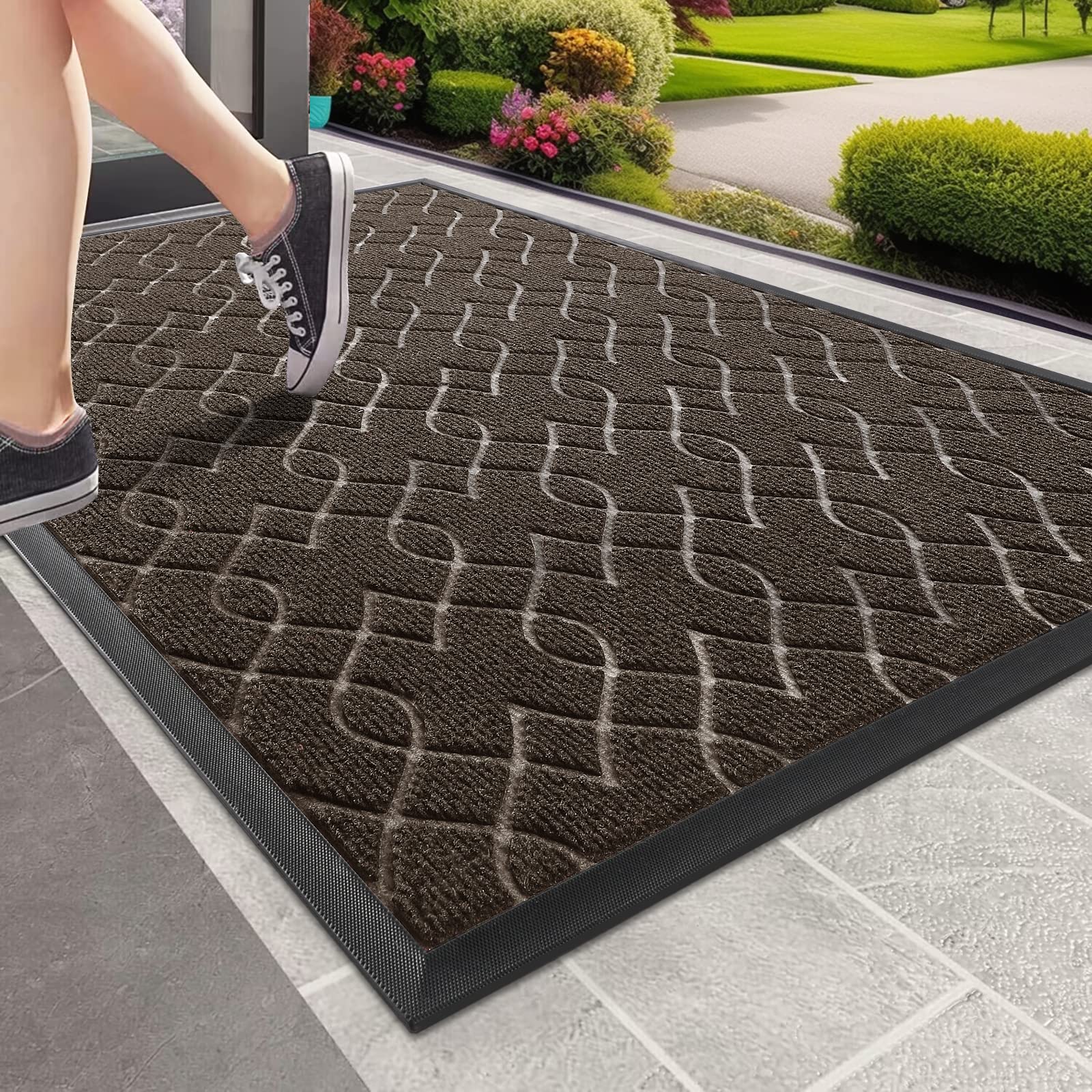Yimobra Durable Front Door Mats, Heavy Duty Water Absorbent Mud ...