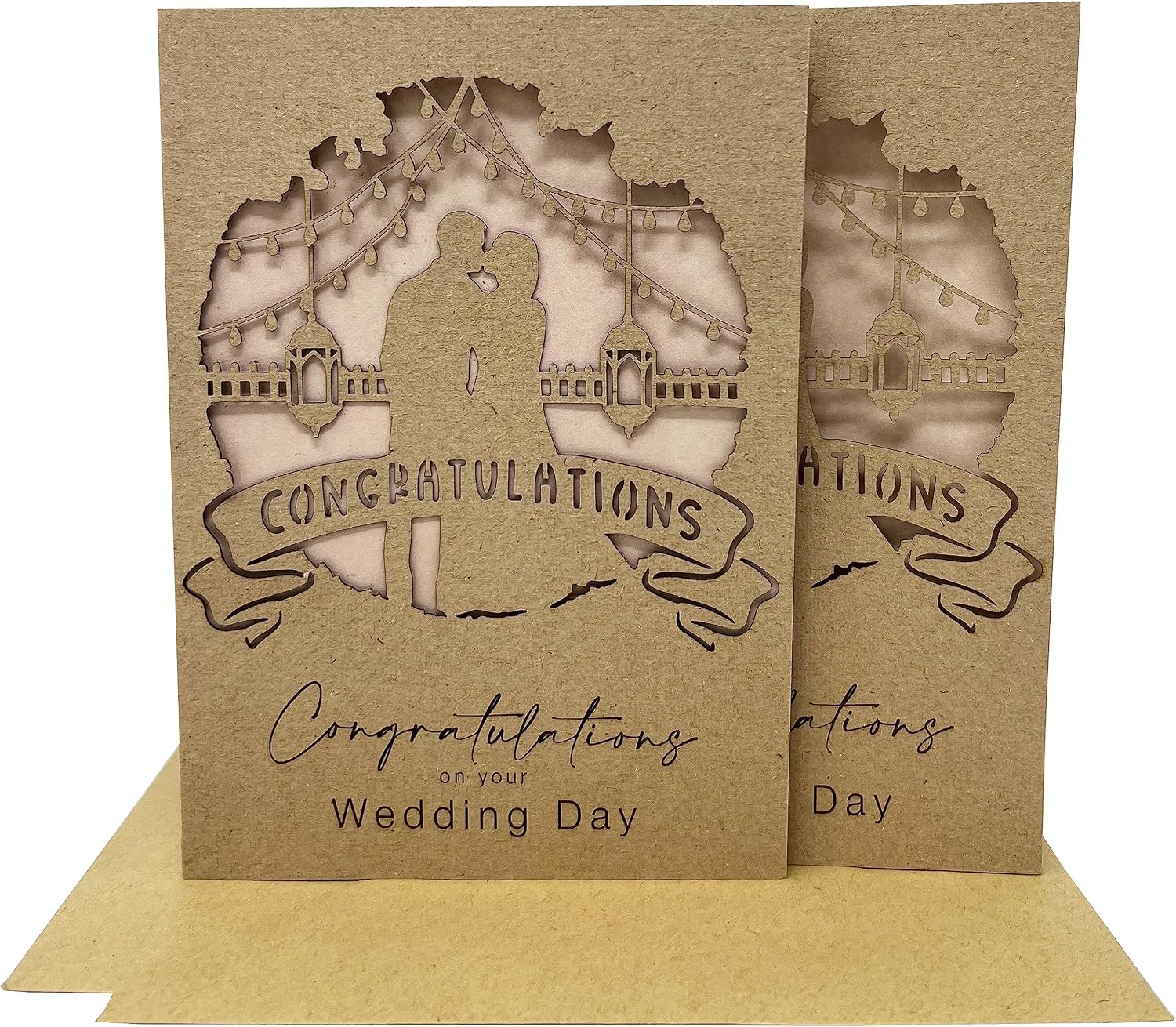 2 x Large Premium Laser Cut Wedding Card with Bride and Groom on the ...
