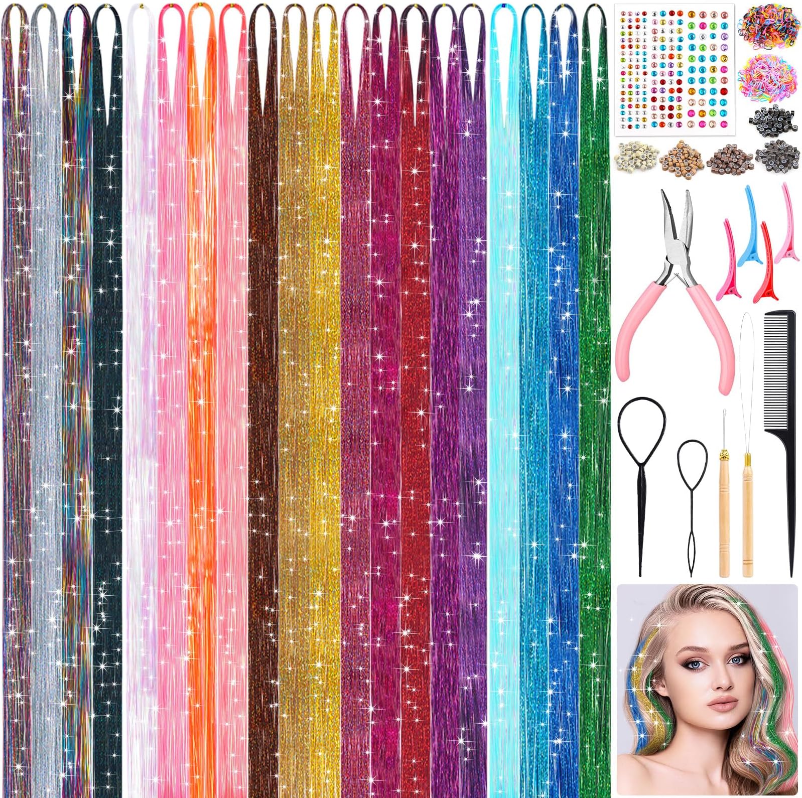 Amazon.com : 20 Colors Fairy Hair Tinsel Kit 4000 Hair Glitter Strands ...