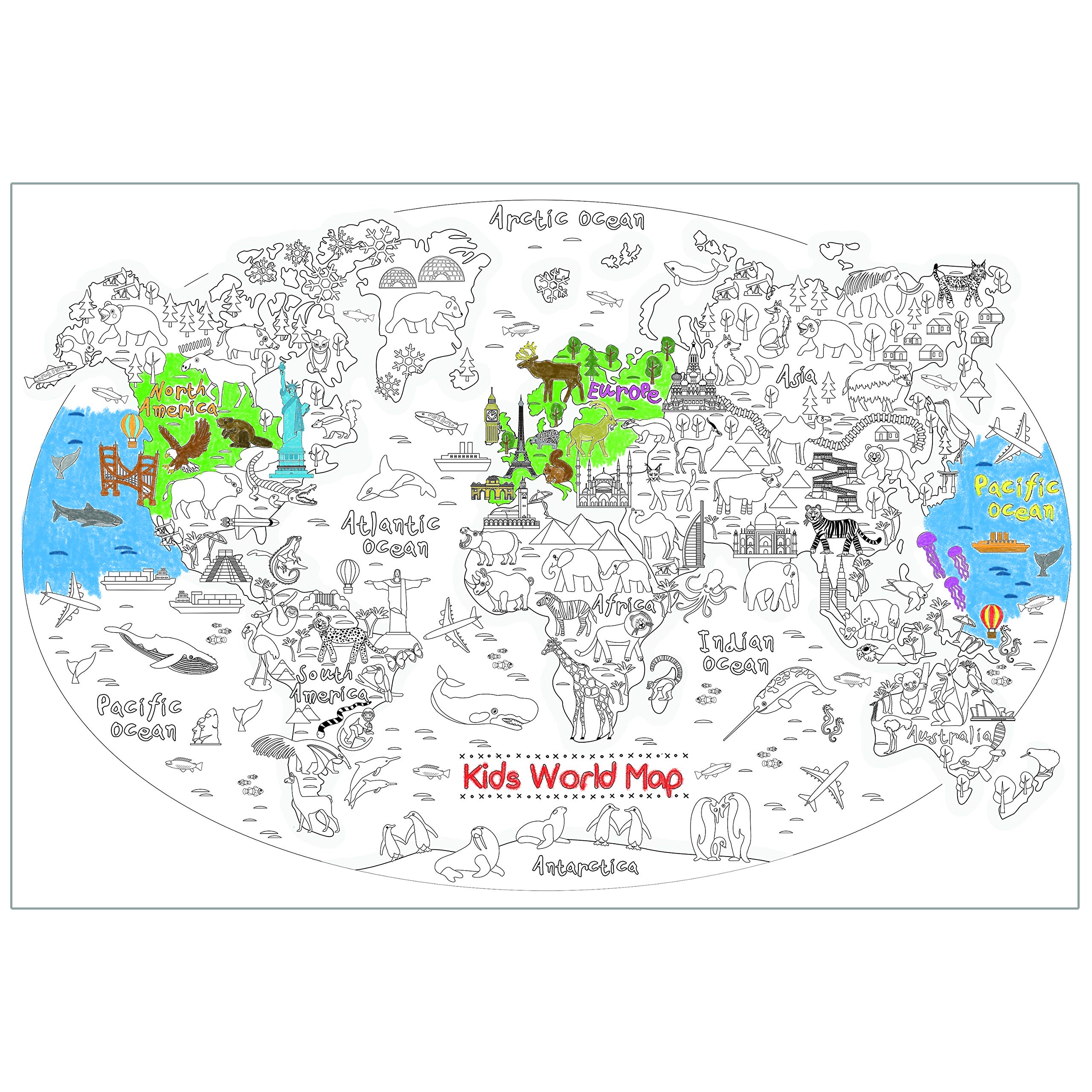 Dekali Designs Kids World Map Coloring Poster - 35 x 52 Inches Jumbo ...