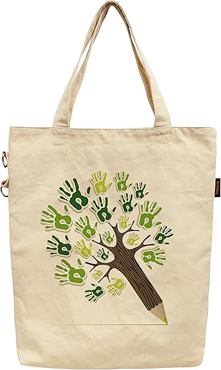 Amazon.com: Women's Go Green Pencil Tree Printed Canvas Tote Shoulder ...