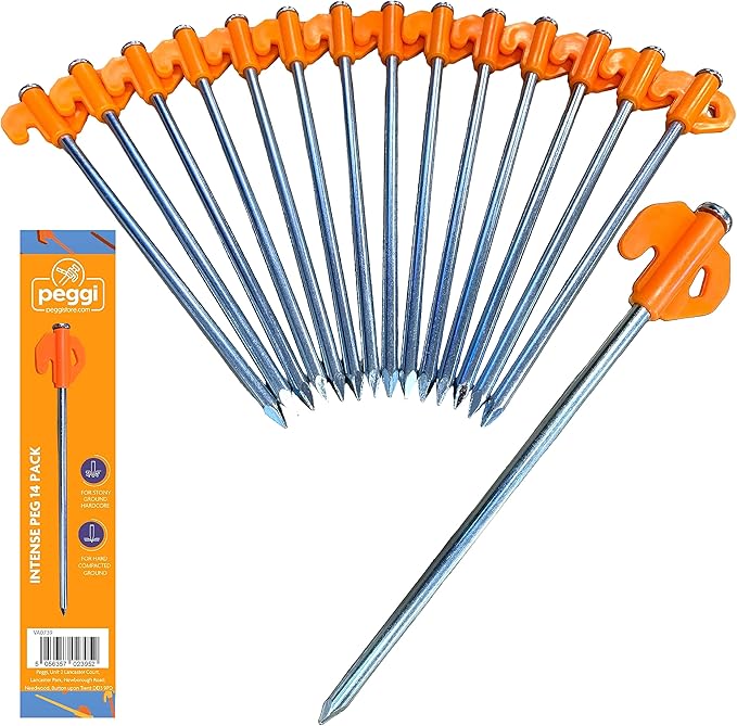 Peggi Tent Pegs Metal Heavy Duty - 14 Pack - Strong Camping Pegs For ...