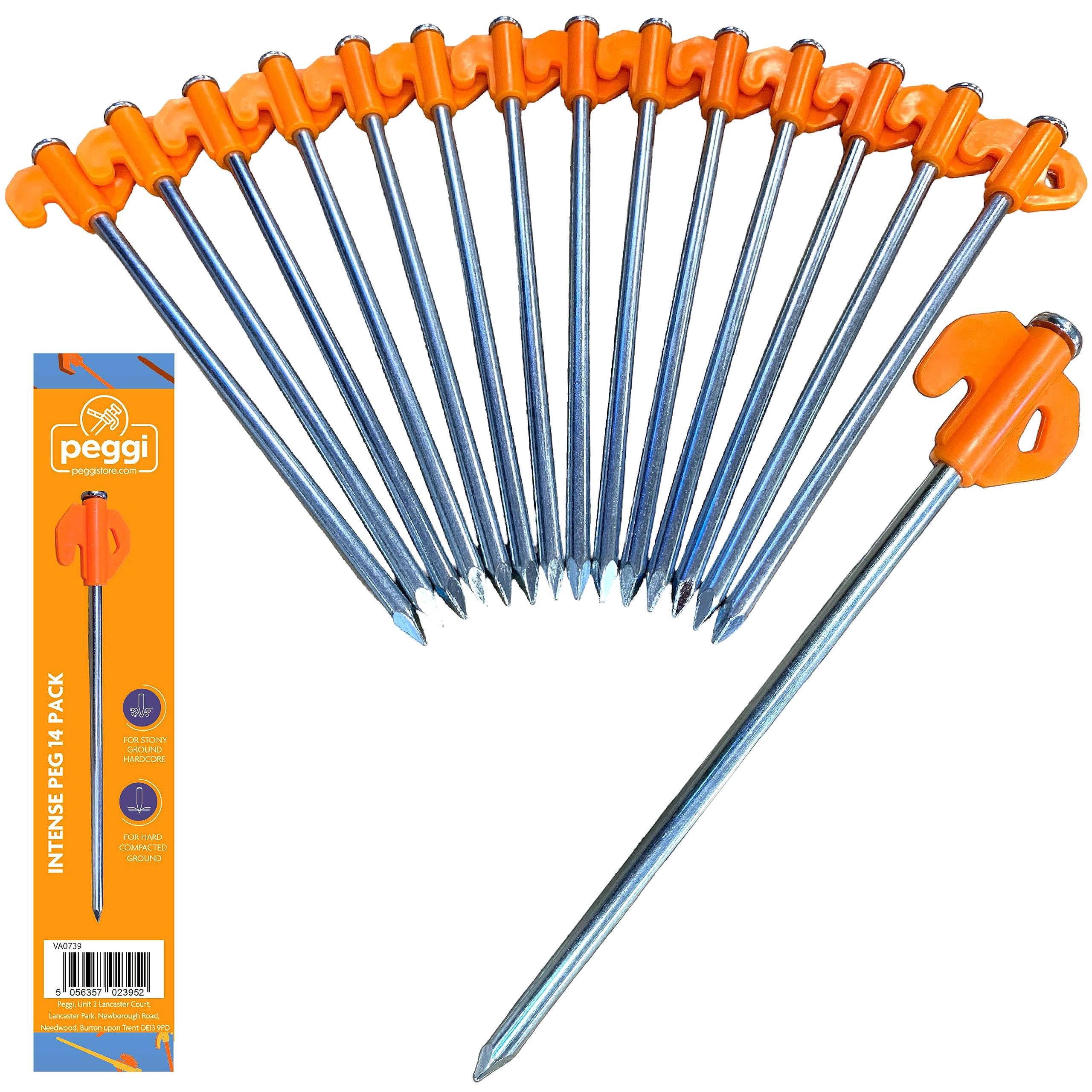 Peggi Tent Pegs Metal Heavy Duty - 14 Pack - Strong Camping Pegs For ...