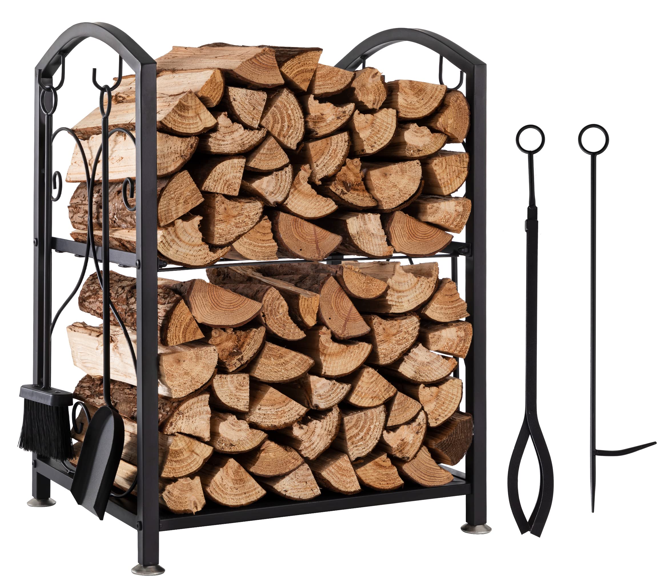 Snapklik.com : Firewood Rack Indoor, 5-Piece Fireplace Tools Set 28 ...