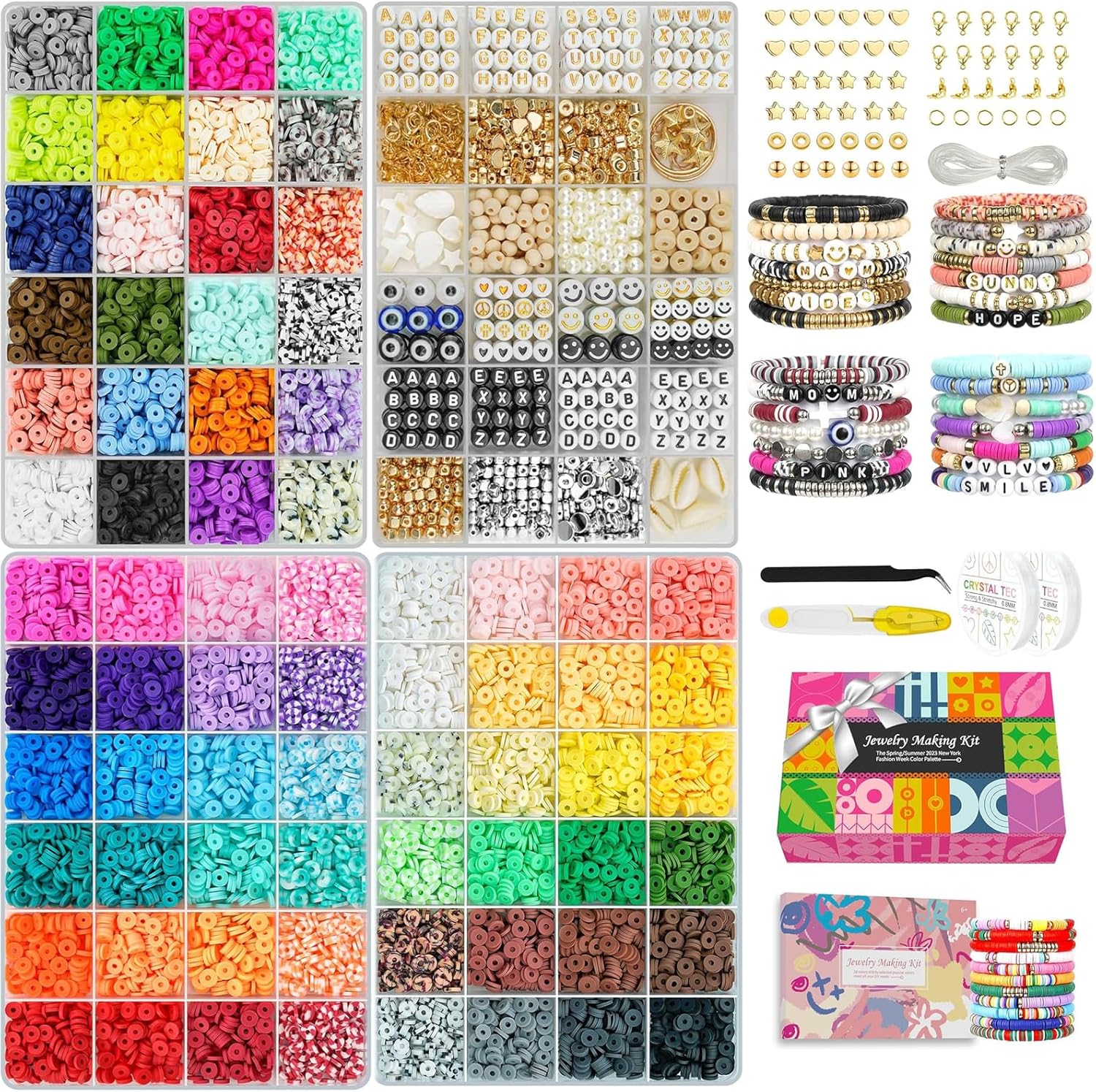 Amazon.com: Velavior 15,000 Pcs Clay Beads Bracelet Making Kit, 4 Boxes ...