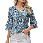 LOMON 3/4 Length Sleeve Womens Tops Summer Loose V-Neck Eyelet T-Shirts ...