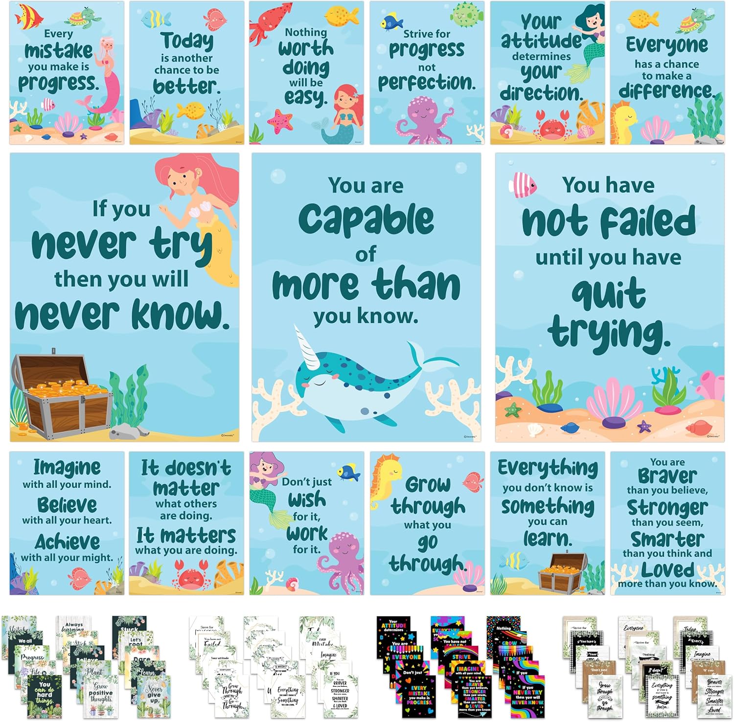 Decorably 15 Ocean Themed Motivational Posters for Classroom, 11x14in ...
