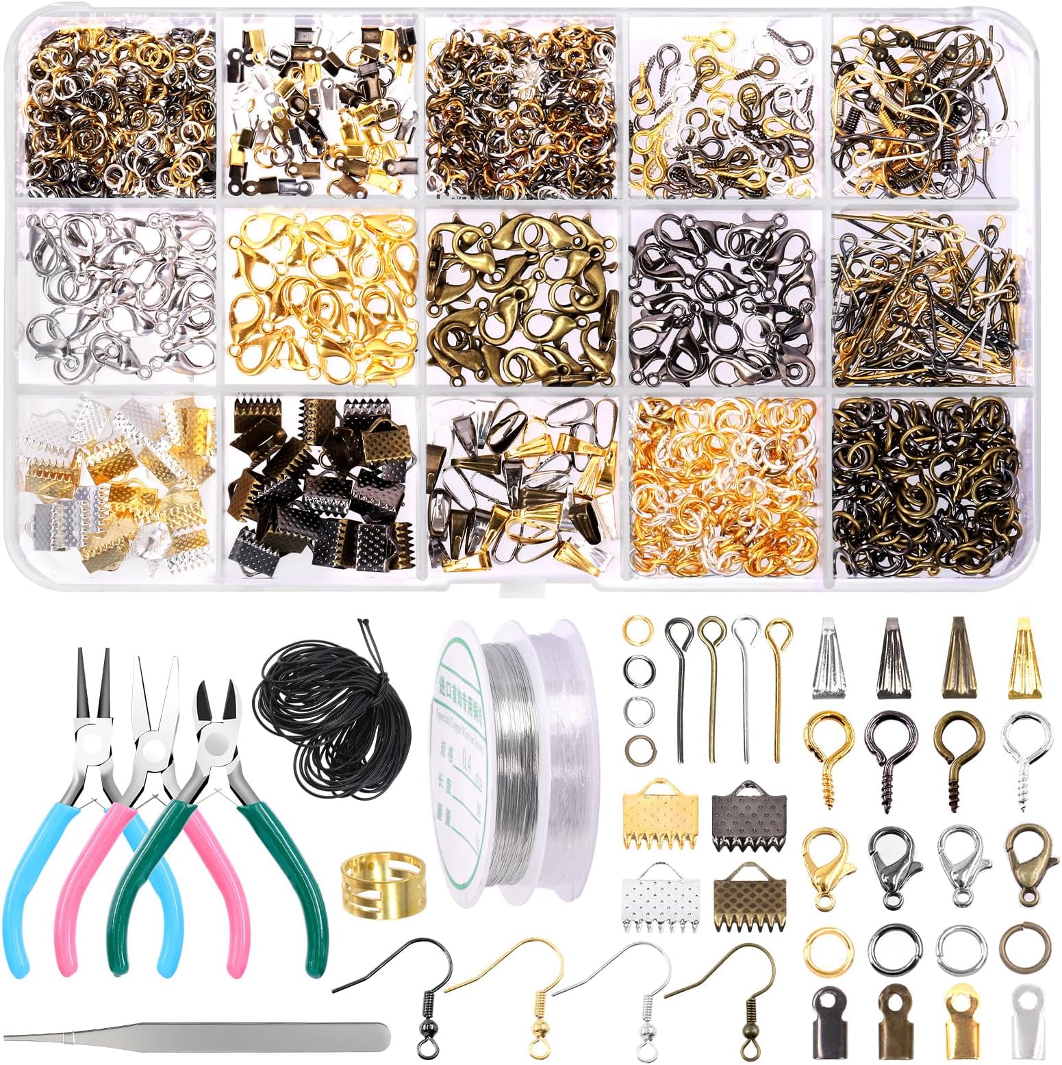 Adults Deluxe Jewelry Making Beads Mix Pliers Findings Starter Kit Gift ...