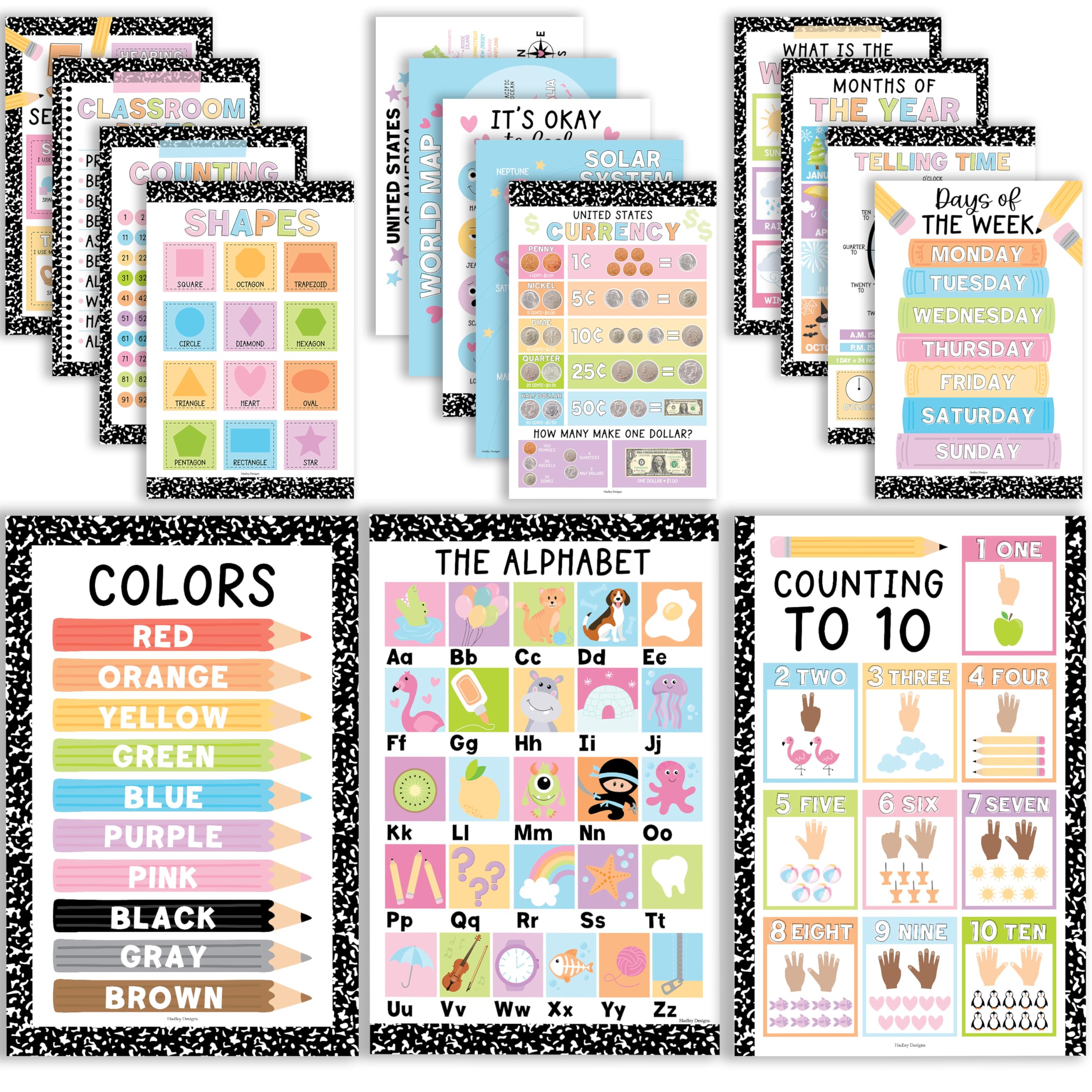 ABC Chart Numbers Colors Shapes 16 Educational Posters For Toddlers ...