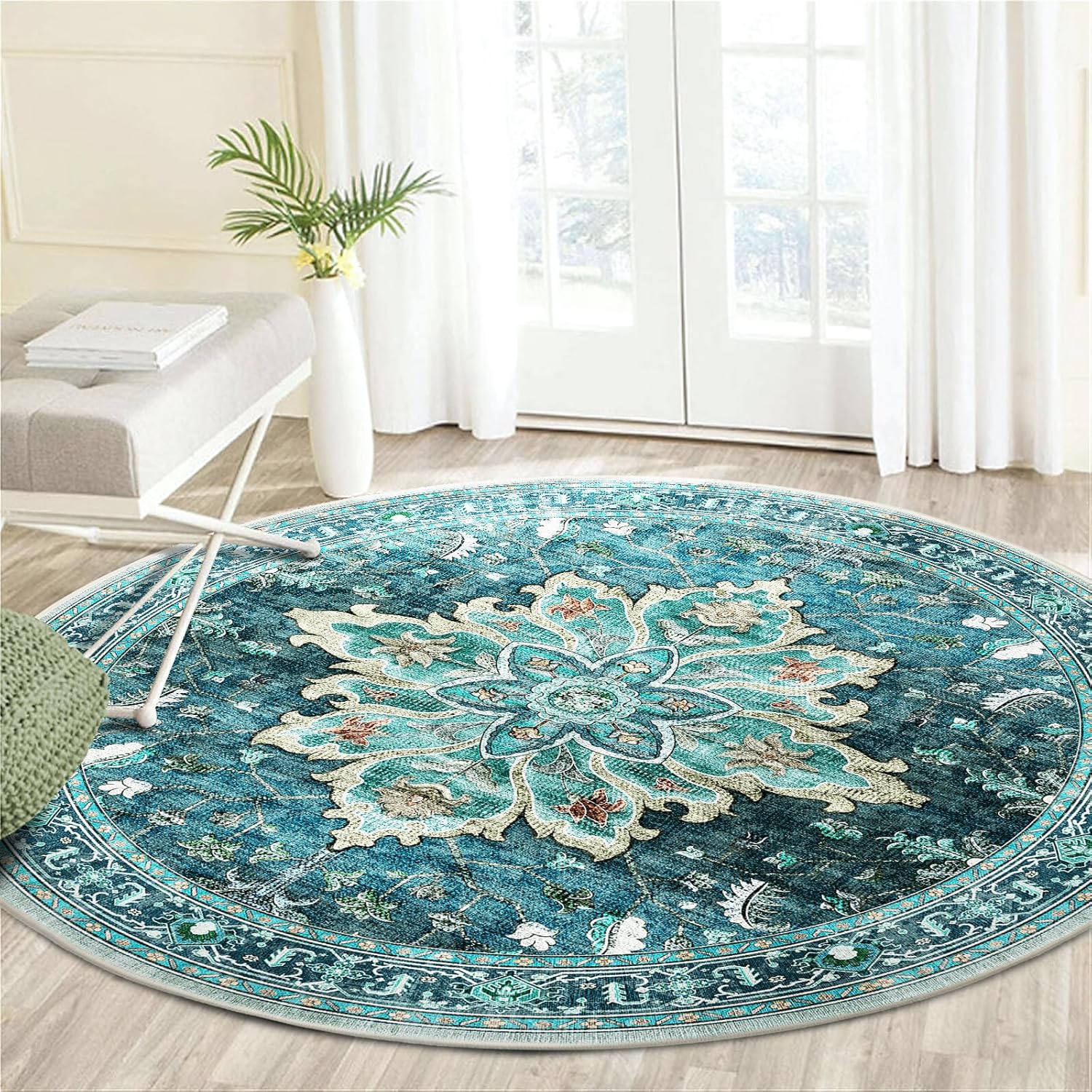 Amazon.com: RELEANY 8ft Round Rug, Area Rugs 8ft, Washable Rug, Non ...