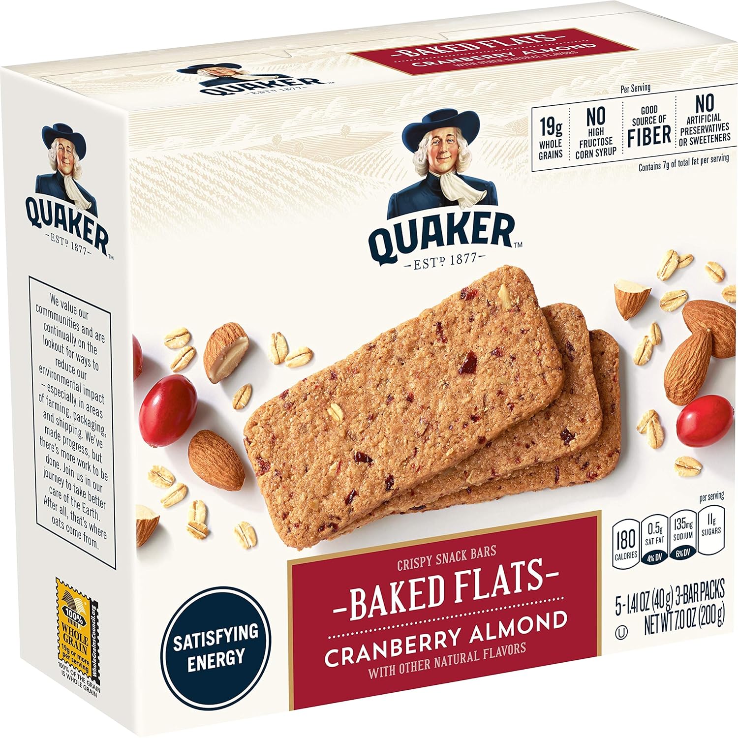 Amazon.com: Quaker Breakfast Flats, Cranberry Almond, Breakfast Bars, 5 ...