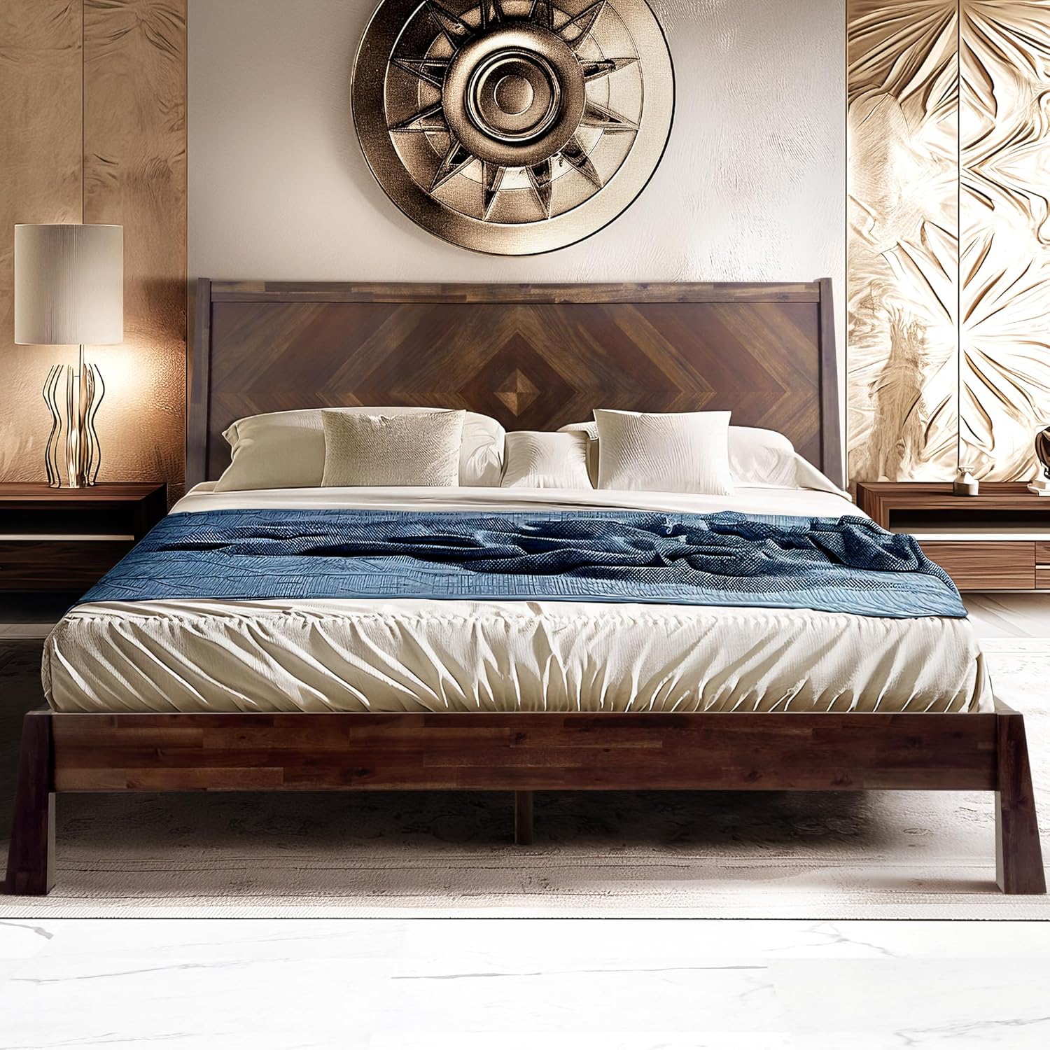 Amazon.com: RORNS Sphinx Bed Frame with Headboard Solid Wood Platform ...