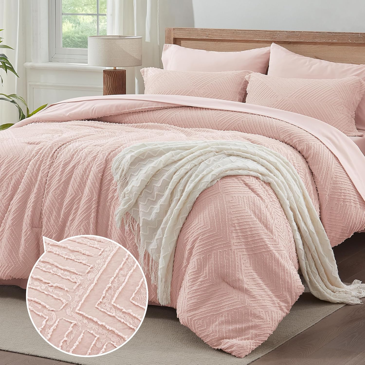 Amazon.com: ChiXpace Pink King Size Comforter Set 7 Pieces - Boho Bed ...
