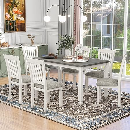 Amazon.com - Merax 7-Piece Dining Table Set, Dining Table and 6 ...