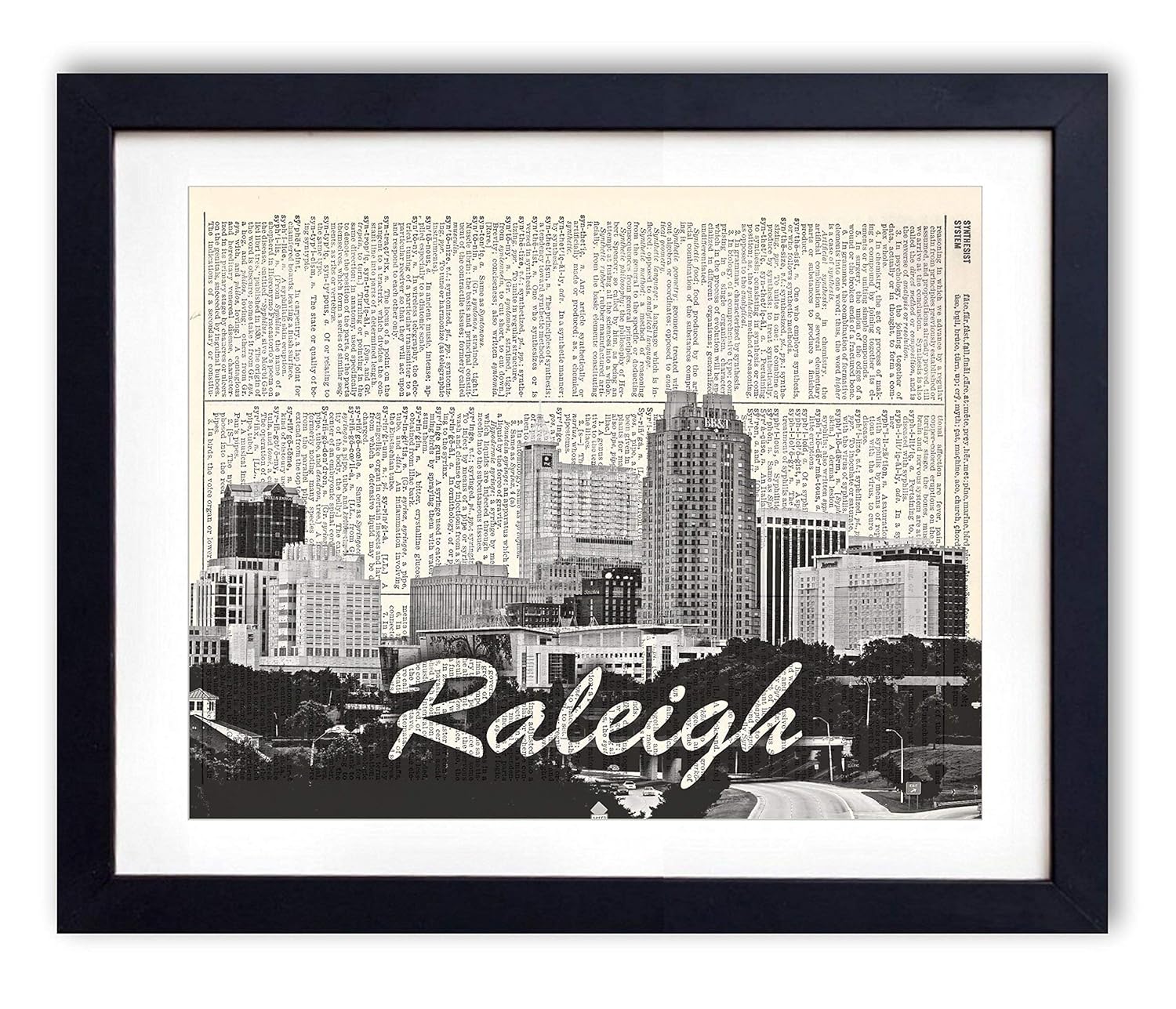 Amazon.com: Raleigh Skyline With Script Name, Vintage Dictionary Art ...