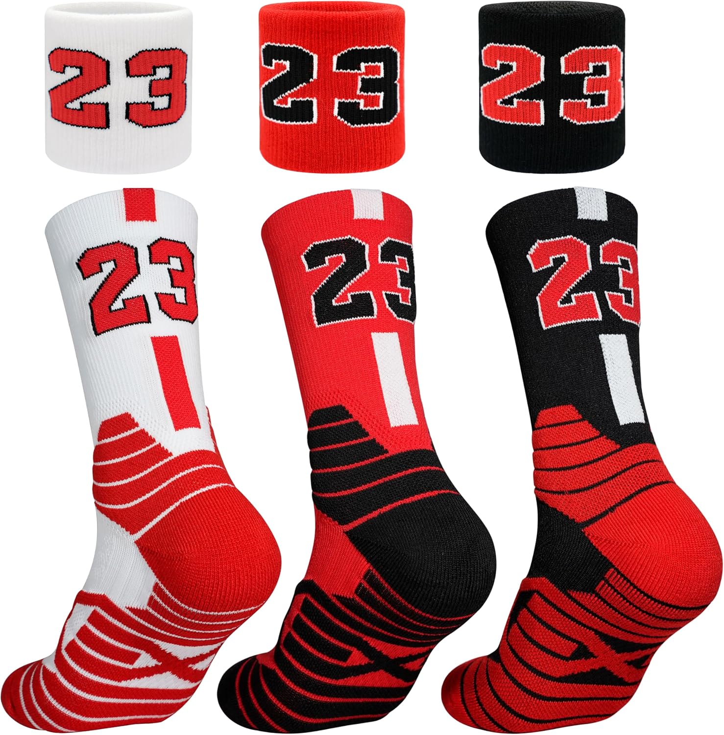 3 Pair Performance Basketball Socks - 3 Basketball Wristband ...