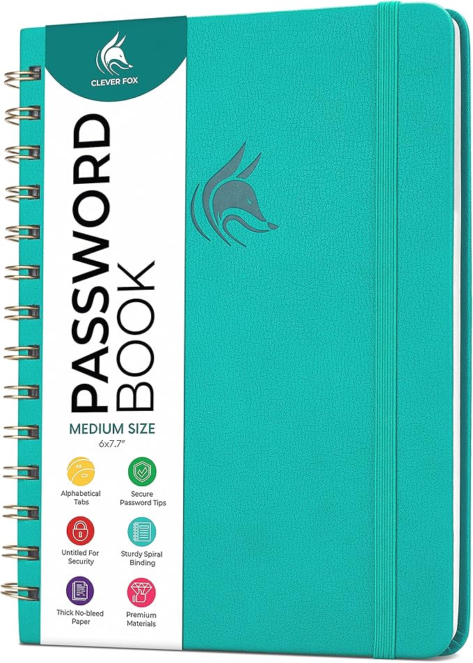 Clever Fox Password Book Spiral – Internet Address & Password Organizer ...