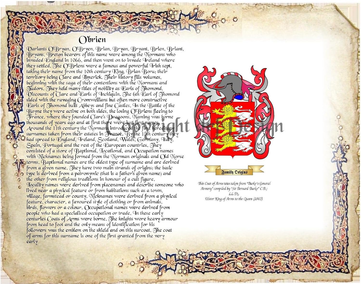 Amazon.com: DRFdesign O'brien Coat of Arms/Family Crest on Fine Paper ...