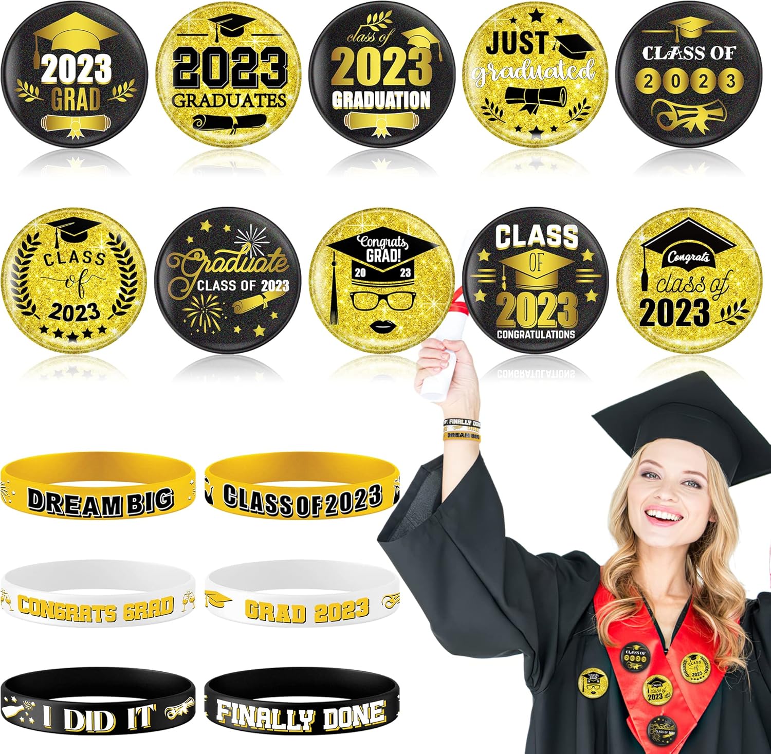 Amazon.com: 60 PCS Graduation Party Favors, Black Gold Congrats Grad ...
