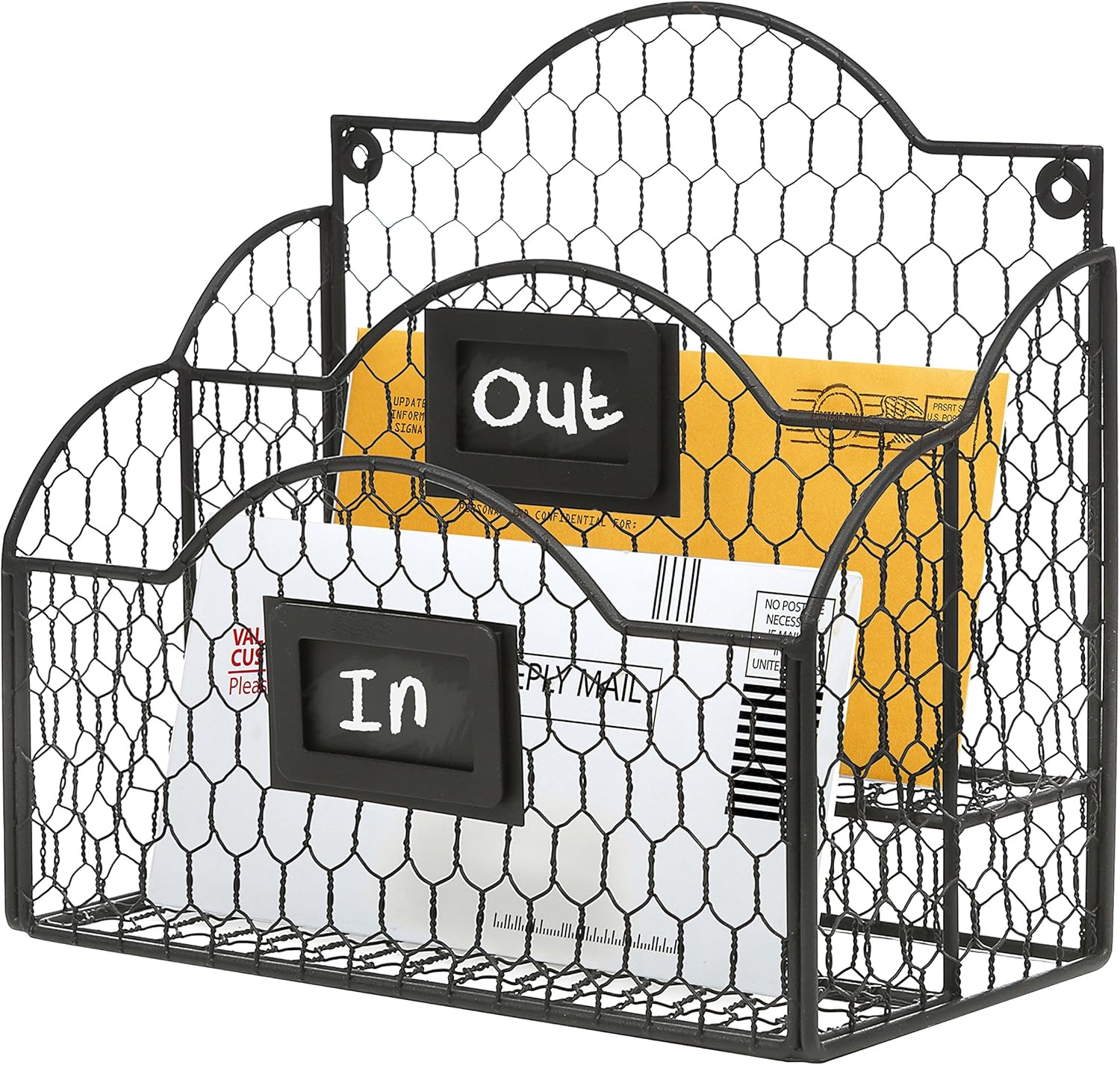 MyGift Black Metal Wire Basket Desk Organizer, 2 Compartment Inbox ...