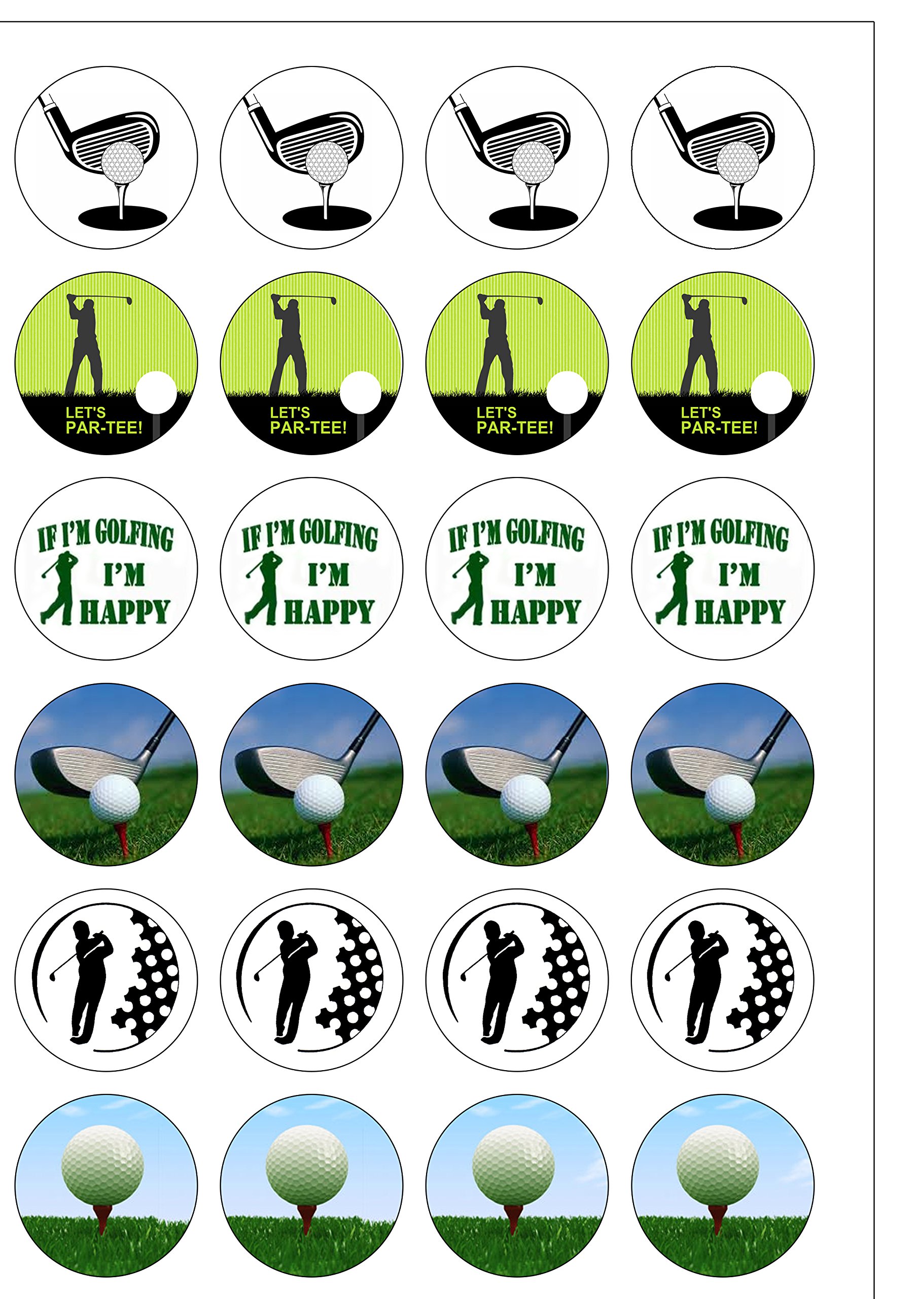 24 PRE Cut Golf Themed Edible Wafer Paper Round Cake Toppers ...