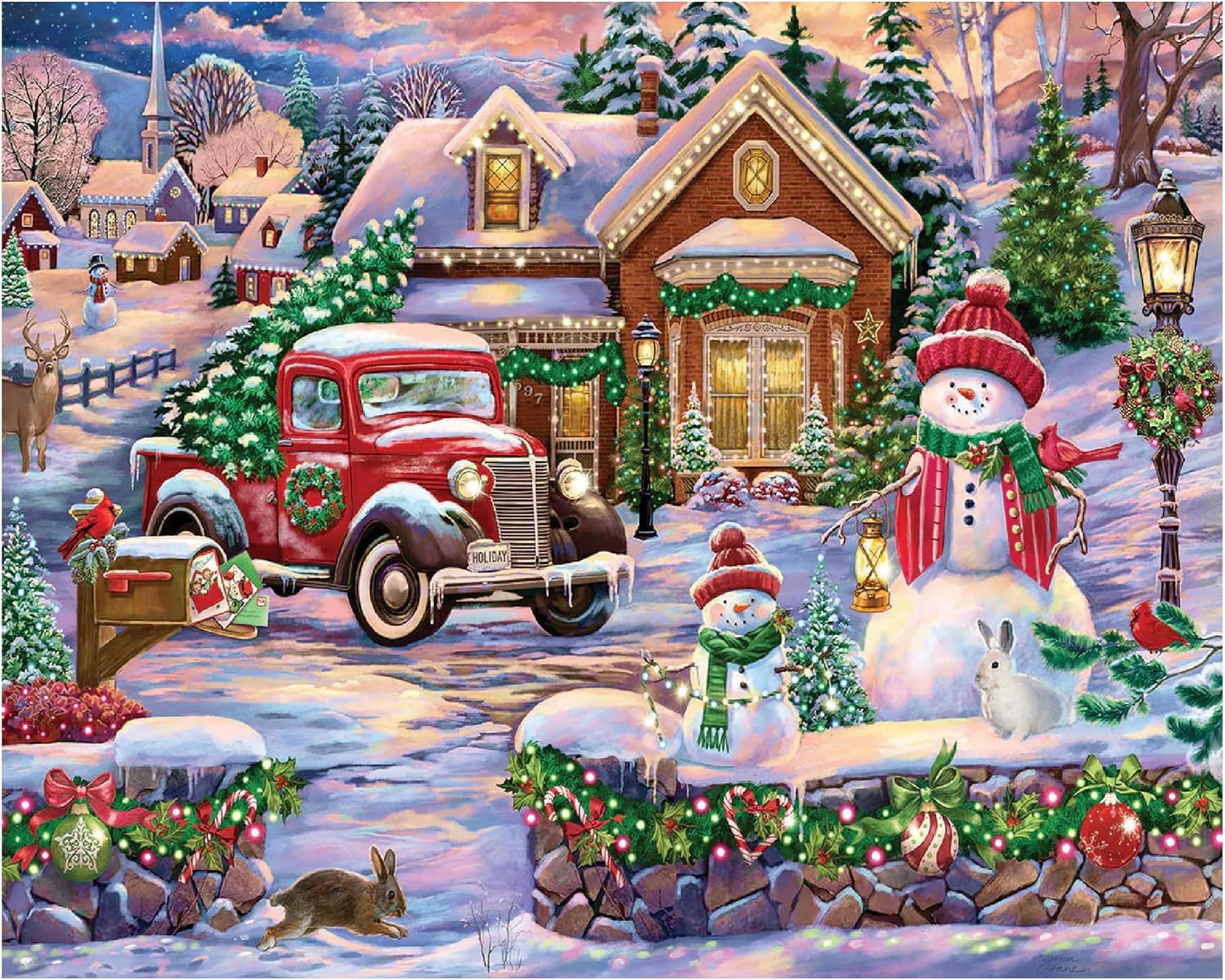Amazon.com: White Mountain Bringing Home The Tree Puzzle 1000 Piece Vintage Winter Christmas ...