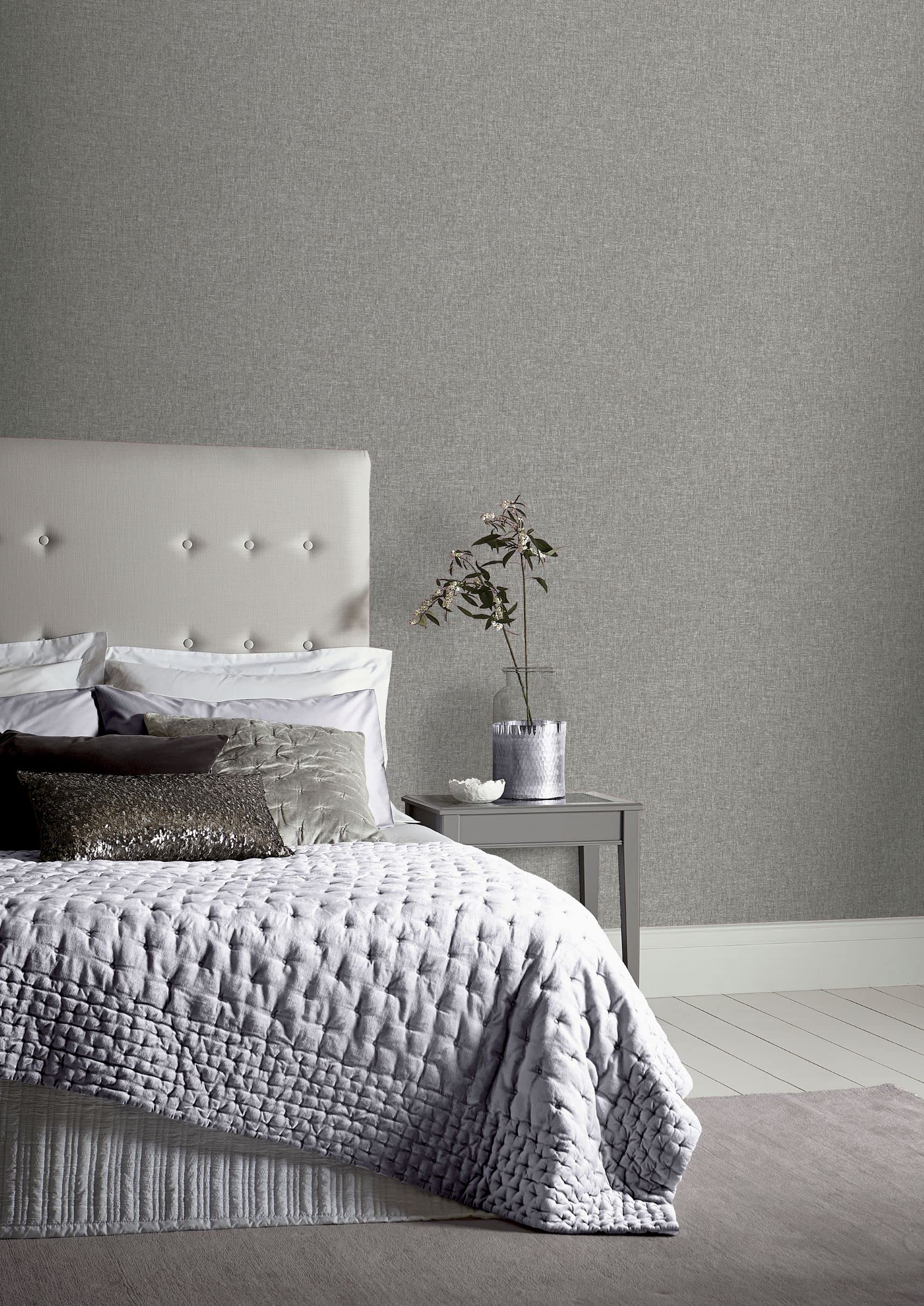 Buy Arthouse Mid Grey Textured Linen Wallpaper - Subtle Sheen Bounces ...