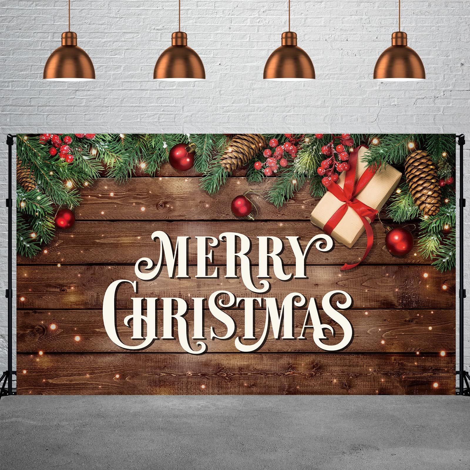 Amazon.com : Merry Christmas Backdrop Xmas Wood Wall Photography ...