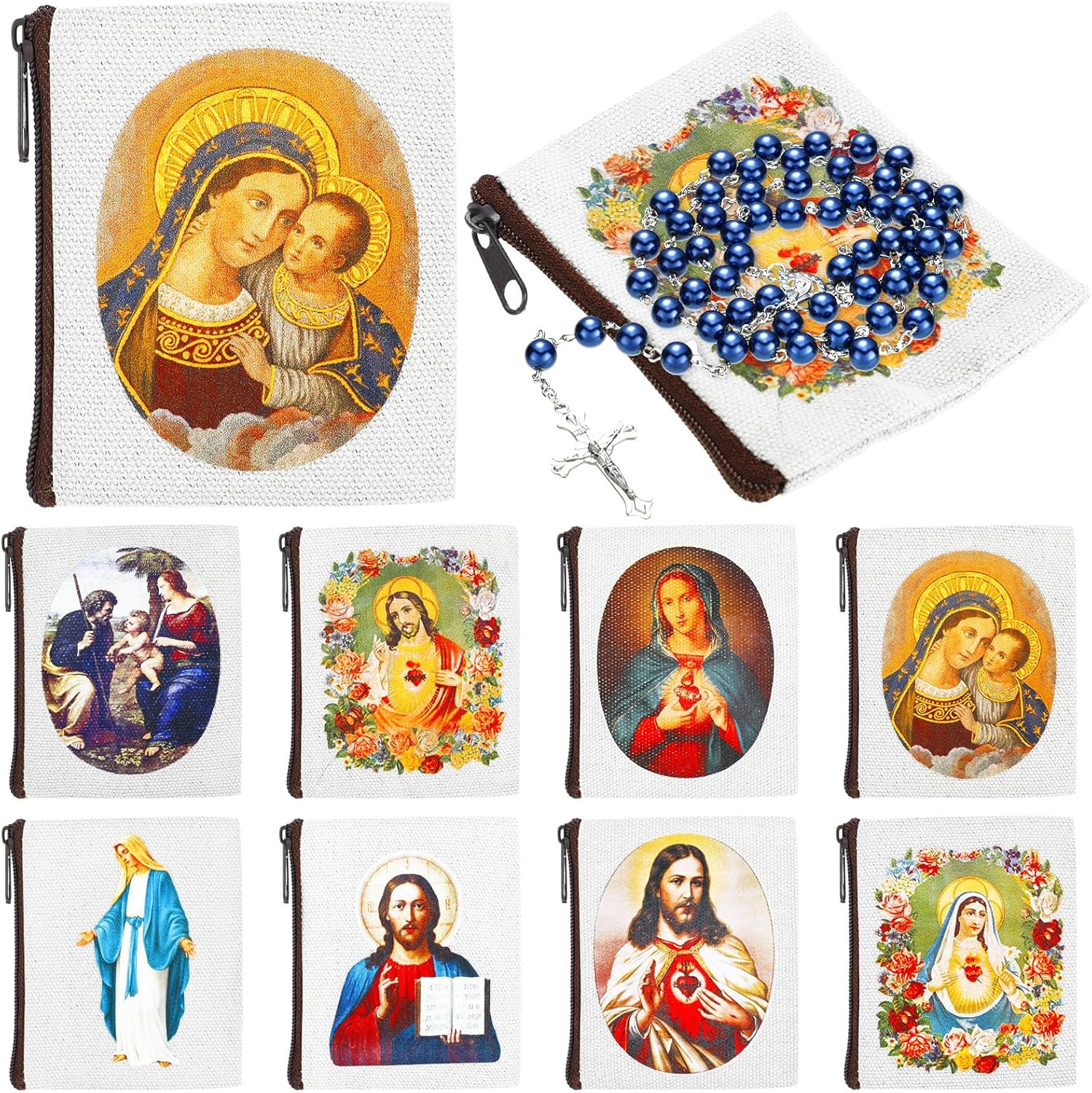 Windyun 8 Pcs Catholic Rosary Pouch 3.5'' x 2.8'' Coin Purse Rosary Holder Bag with Zipper for ...
