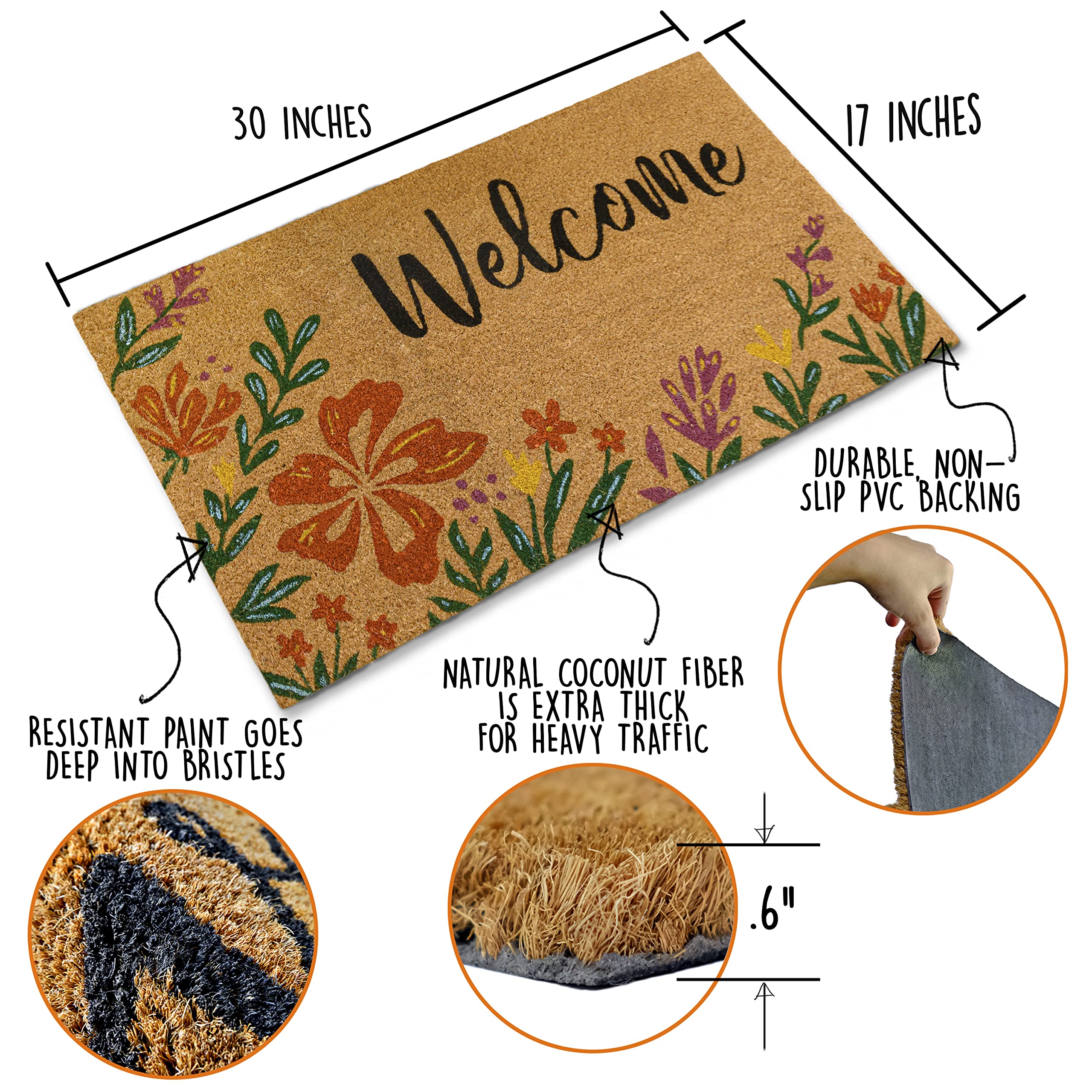 Welcome Door Mat Flower 30x17 Inch, Spring Door Mats for Front Door ...