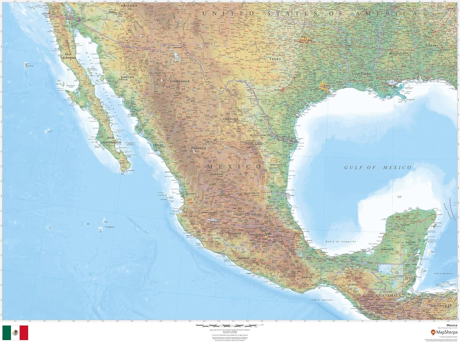 Amazon.com: Mexico - 48" x 36" Paper Wall Map