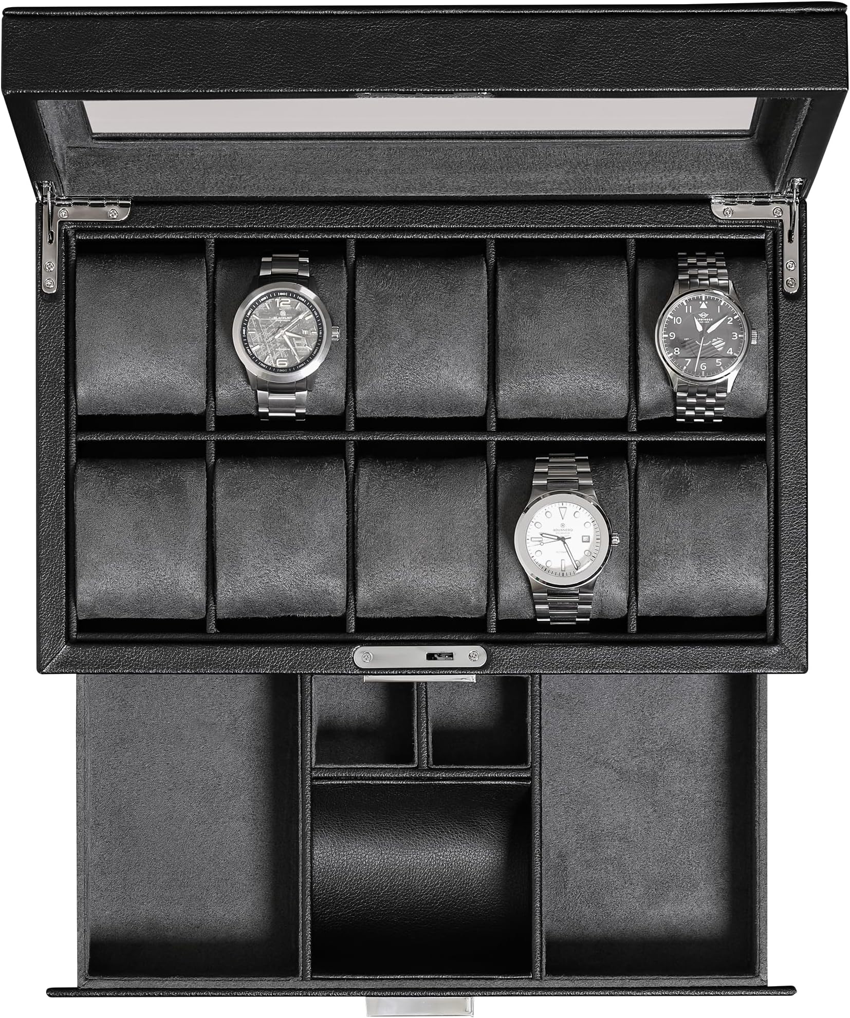 ROTHWELL 12 Slot Leather Watch Box with Valet Drawer - 12 Slot Luxury ...