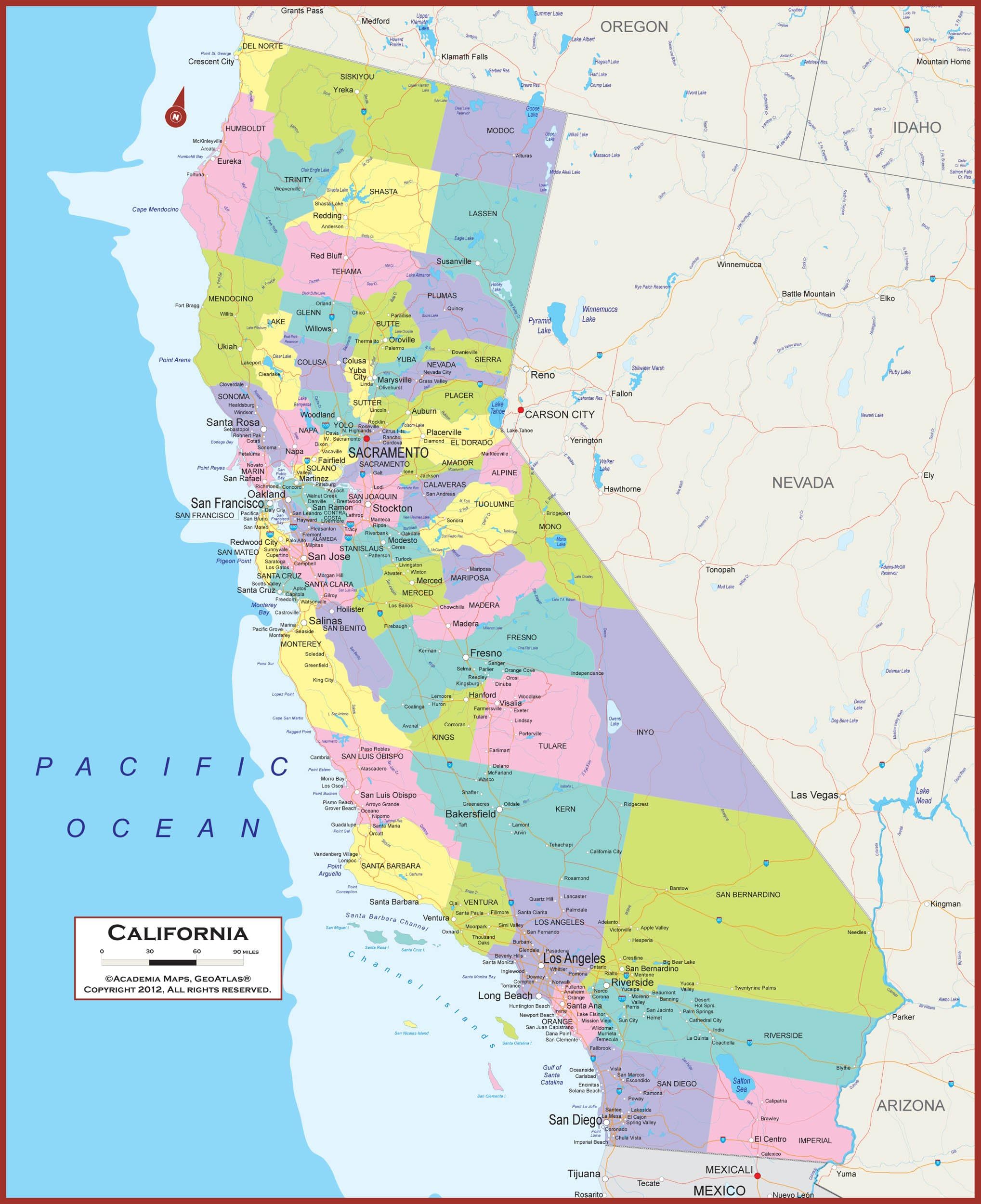 Amazon.com : Academia Maps California State Wall Map | Giant 60x46 Inch ...